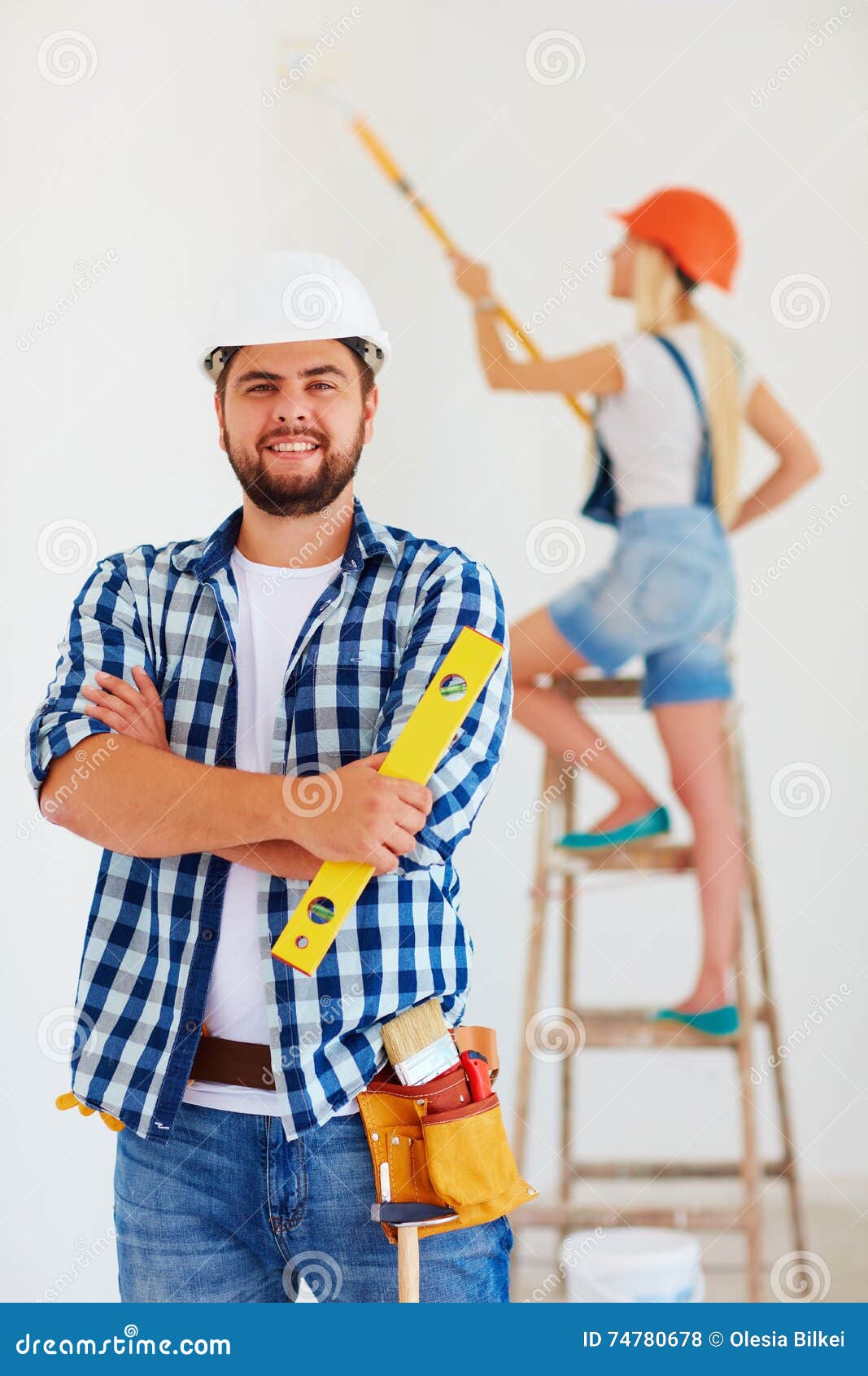 Professional Repair Team at Work Stock Photo - Image of helmet ...