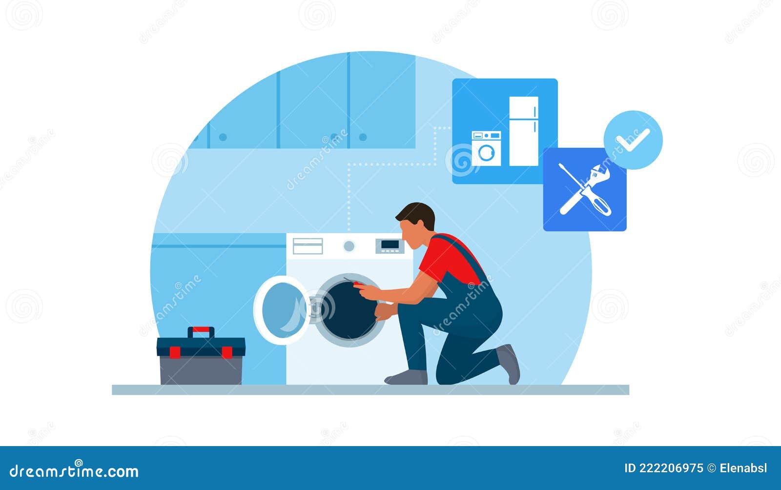 Professional Repairman Fixing A Washing Machine Cartoon Vector ...