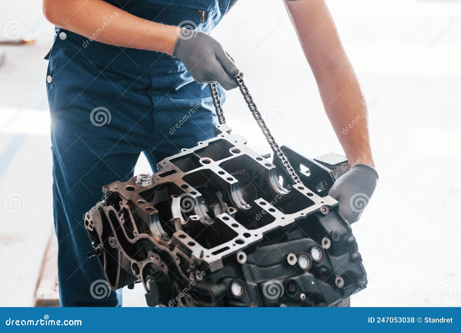 Professional Repairman Works with Broken Automobile Engine Stock Photo ...