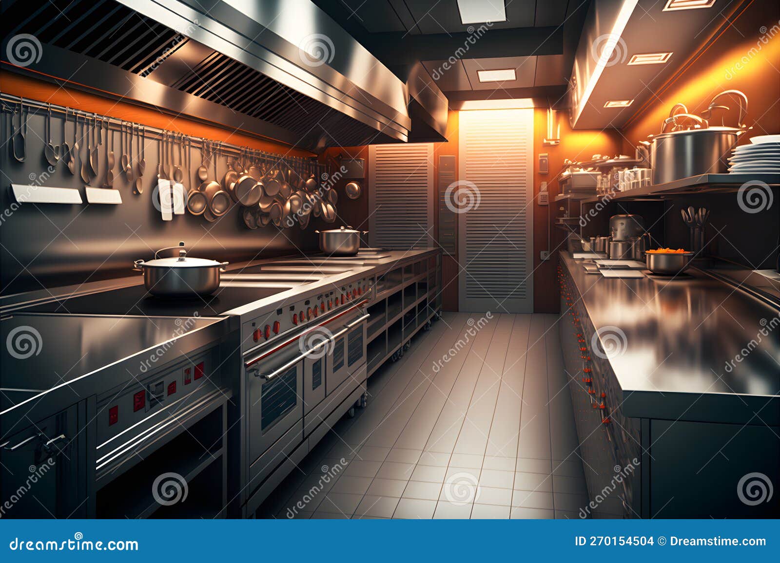 Professional Restaurant Kitchen Interior with Cooking Supply and ...