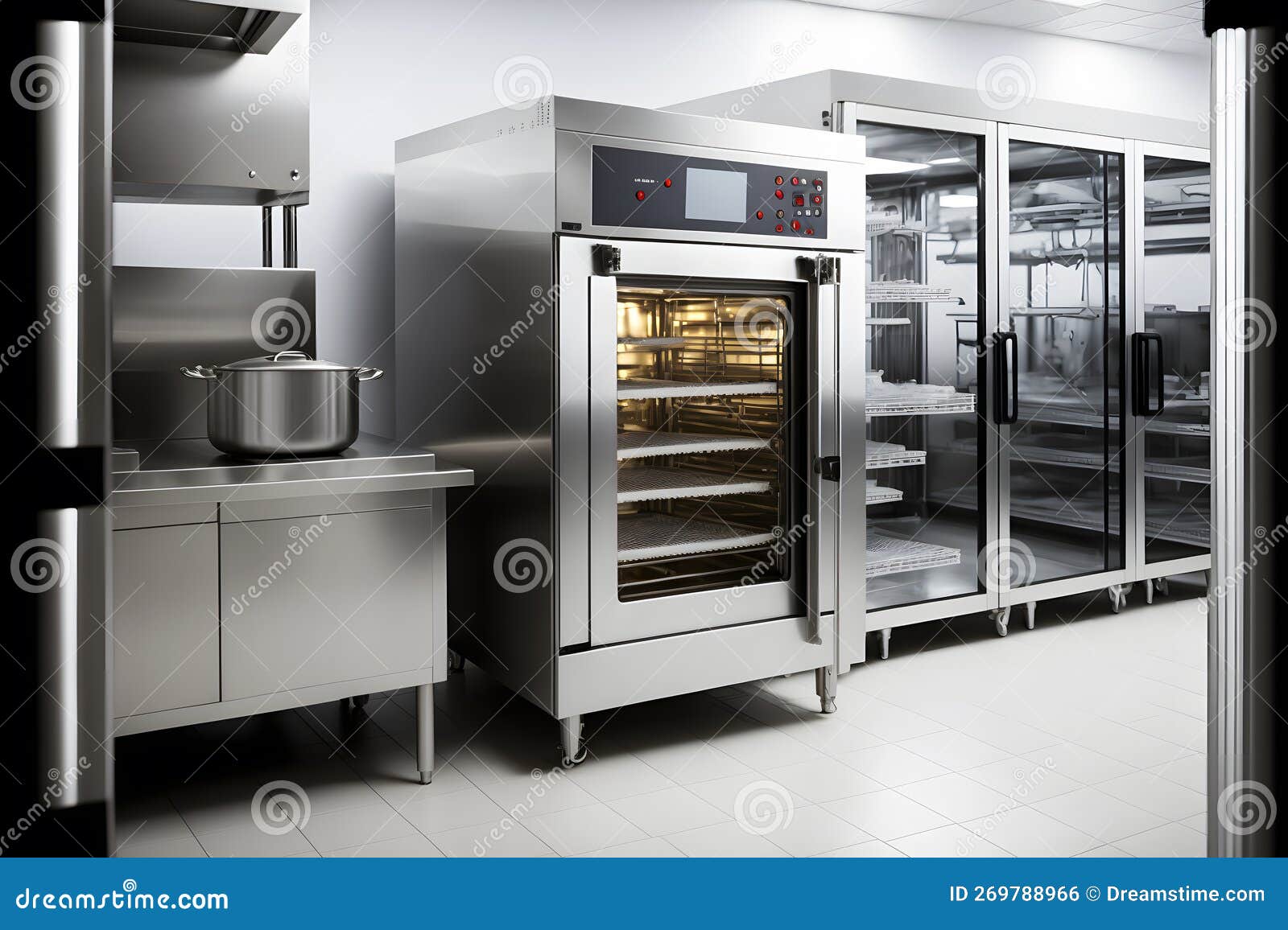 Professional Restaurant Kitchen Interior with Cooking Supply and ...