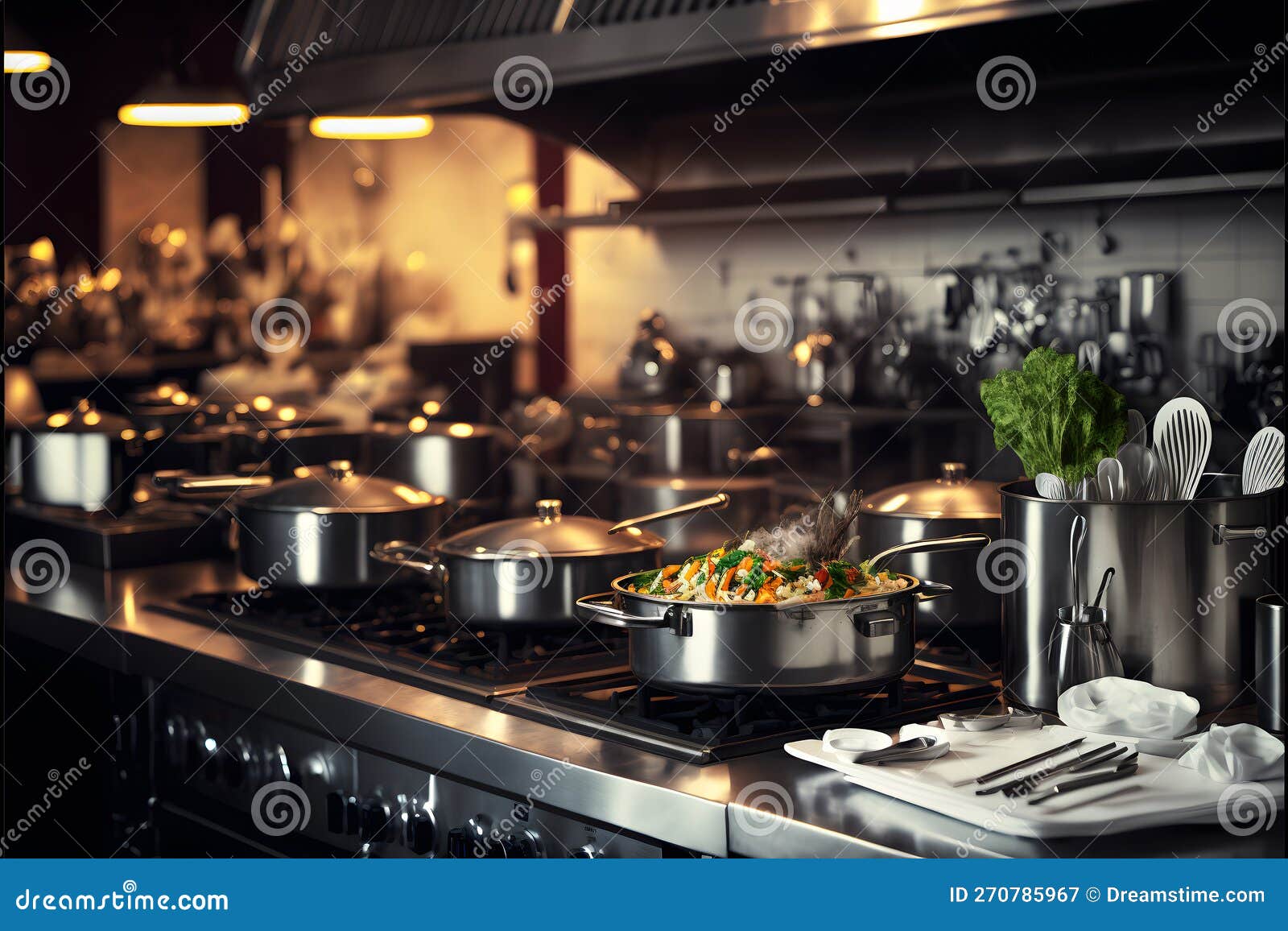Professional Restaurant Kitchen Interior with Cooking Supply and ...