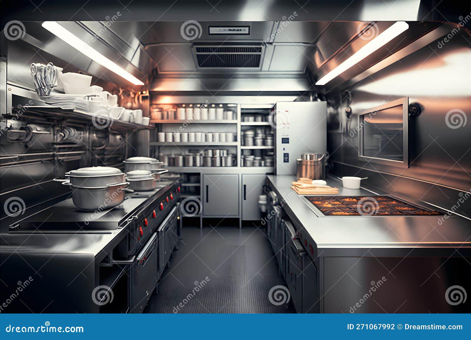 Professional Restaurant Kitchen Interior with Cooking Supply and ...