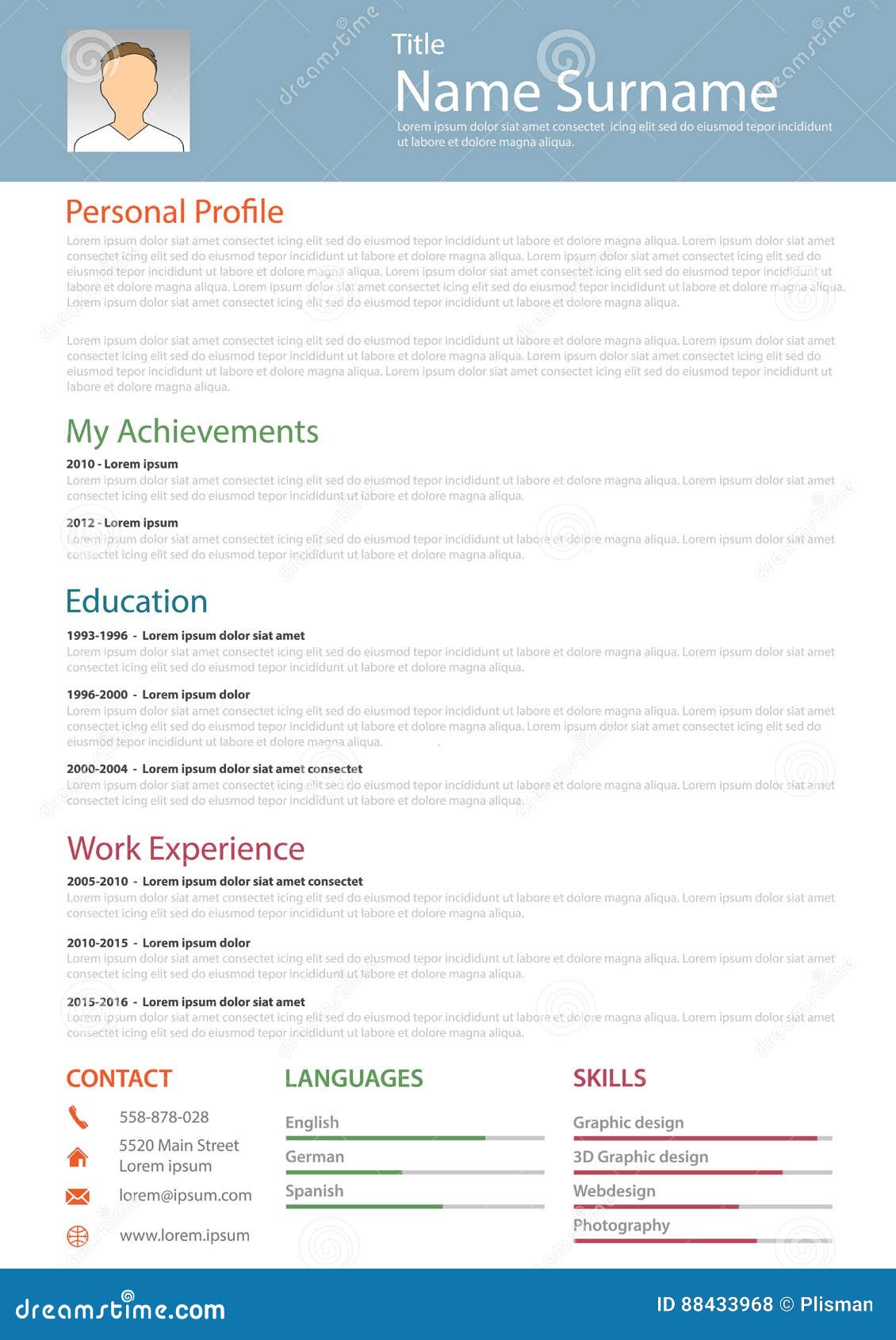 Professional Resume Cv Structured Template Stock Vector - Illustration ...