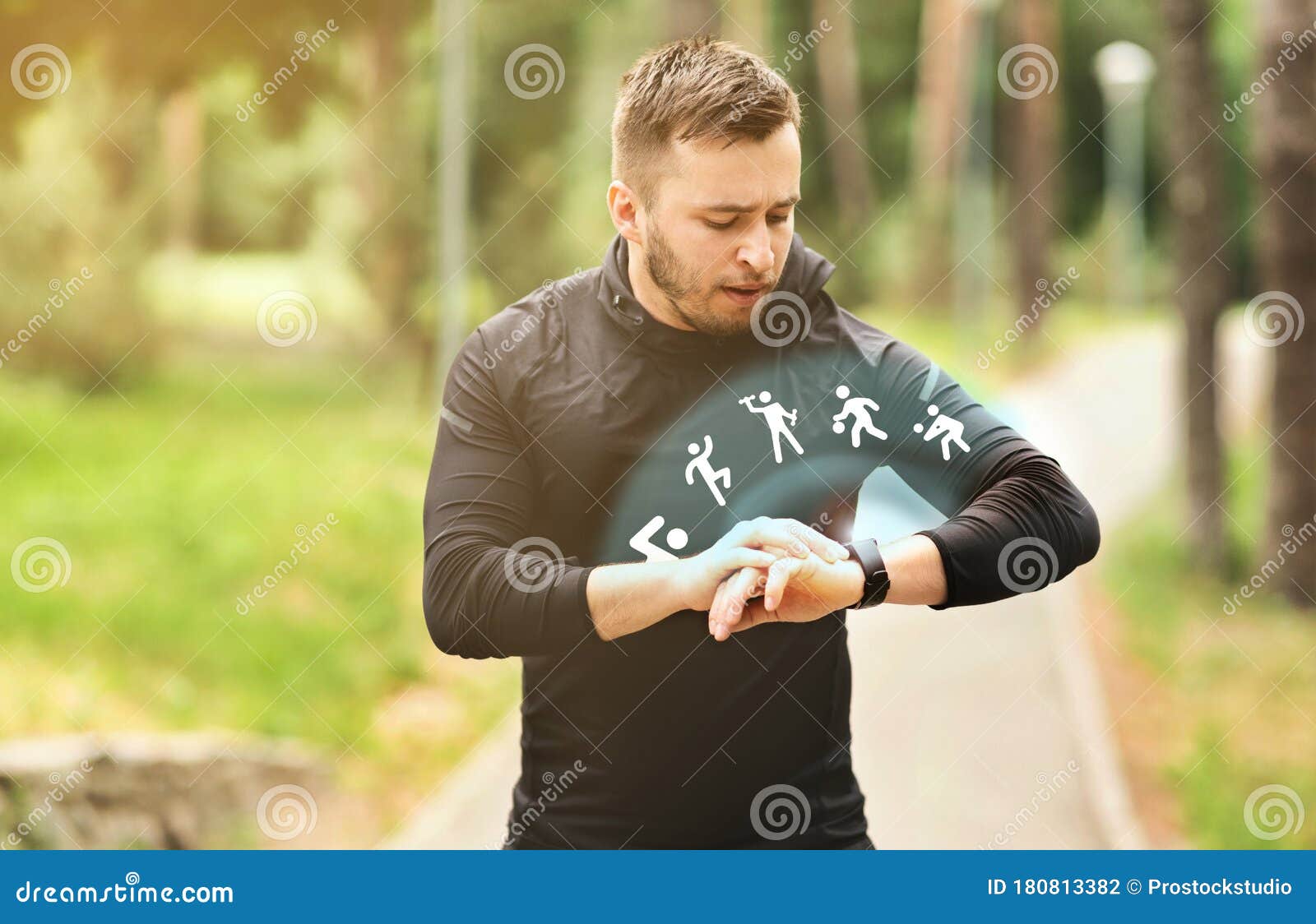 Professional Runner Using Smartwatch To Track His Training Process ...