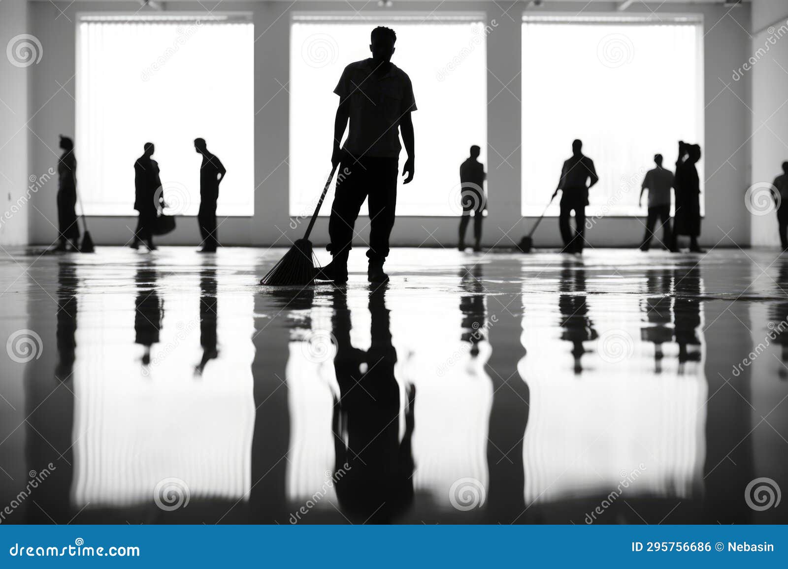 Professional Sanitization: Group of Cleaners Ensuring Hygiene in a Vast ...
