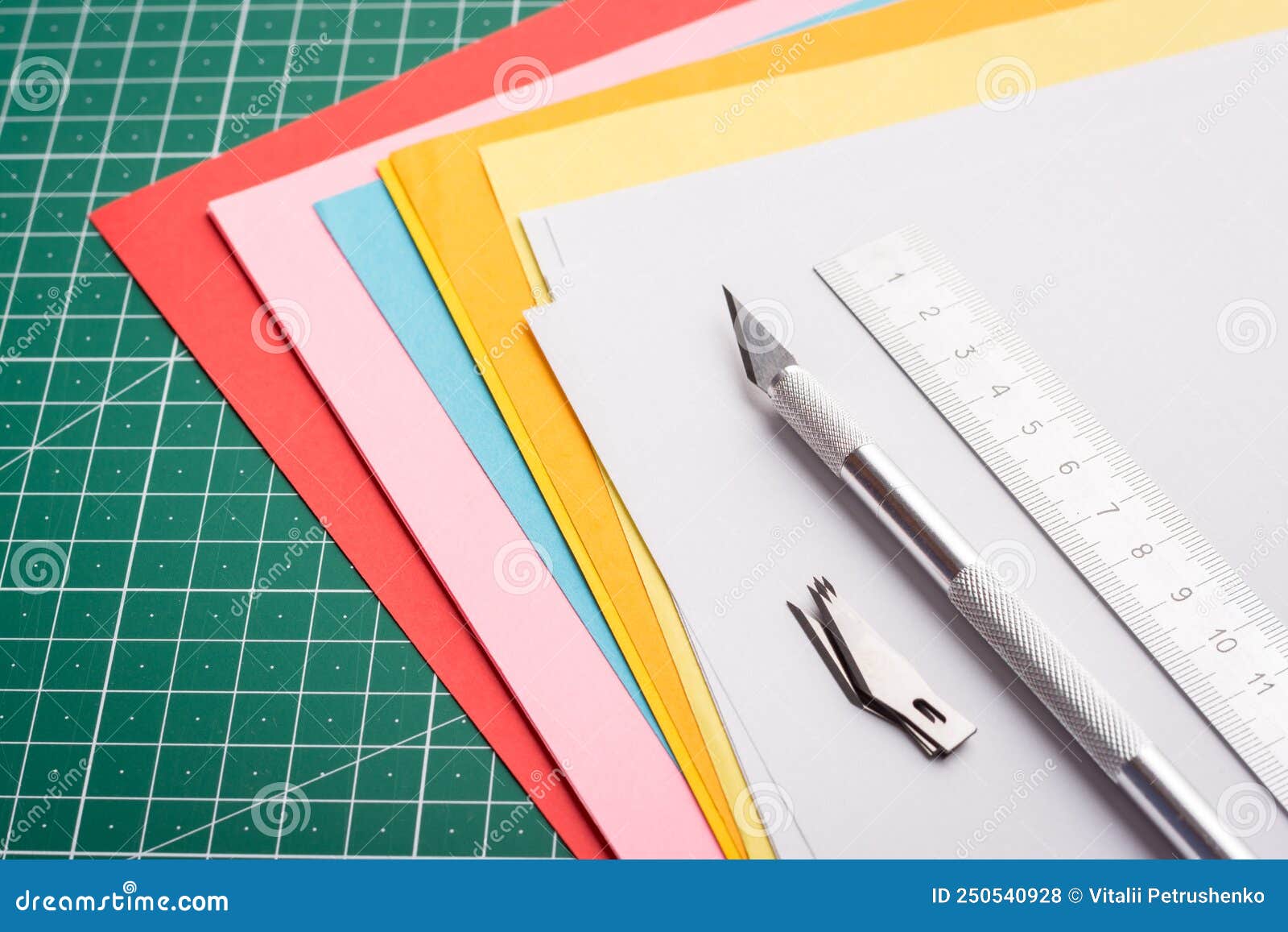 Cutting Paper with Ruler and Scalpel Stock Photo - Image of cardboard ...