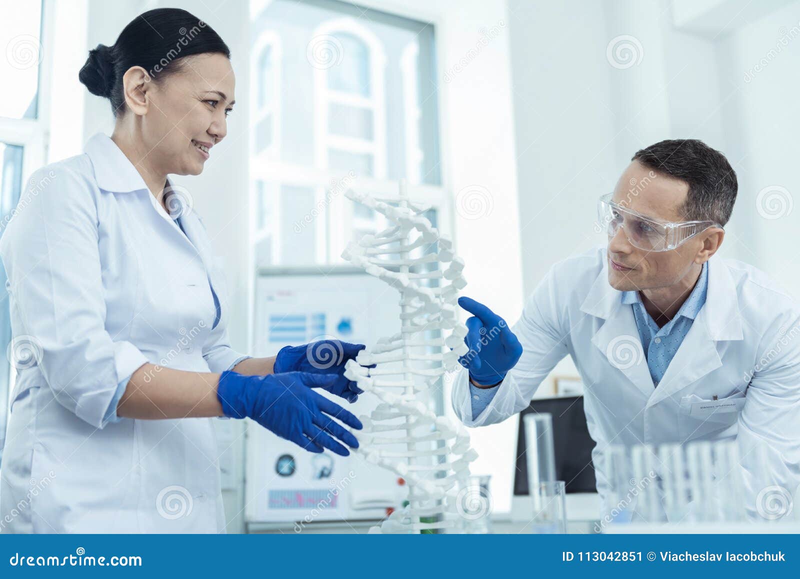 Professional Scientists Studying Dna Model Stock Image - Image of ...