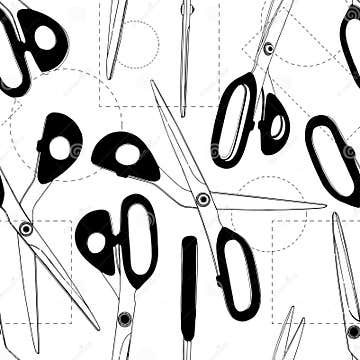 Professional Scissors Cutting Pattern Tailors Vector Line Drawing. Cut ...