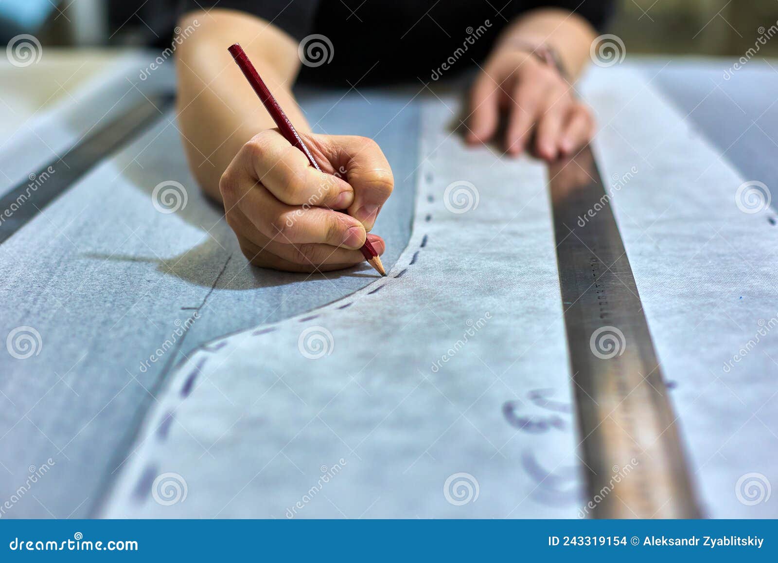 Professional Seamstress Making Pattern with Pencil Stock Photo - Image ...