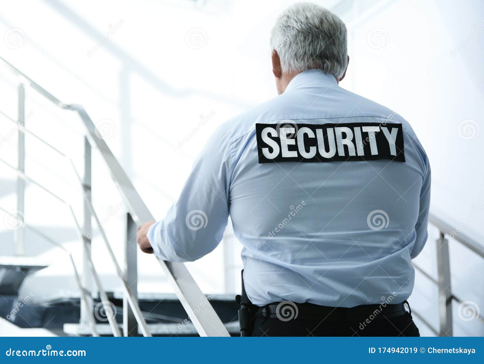 Professional Security Guard on Stairs, Back View Stock Image - Image of ...