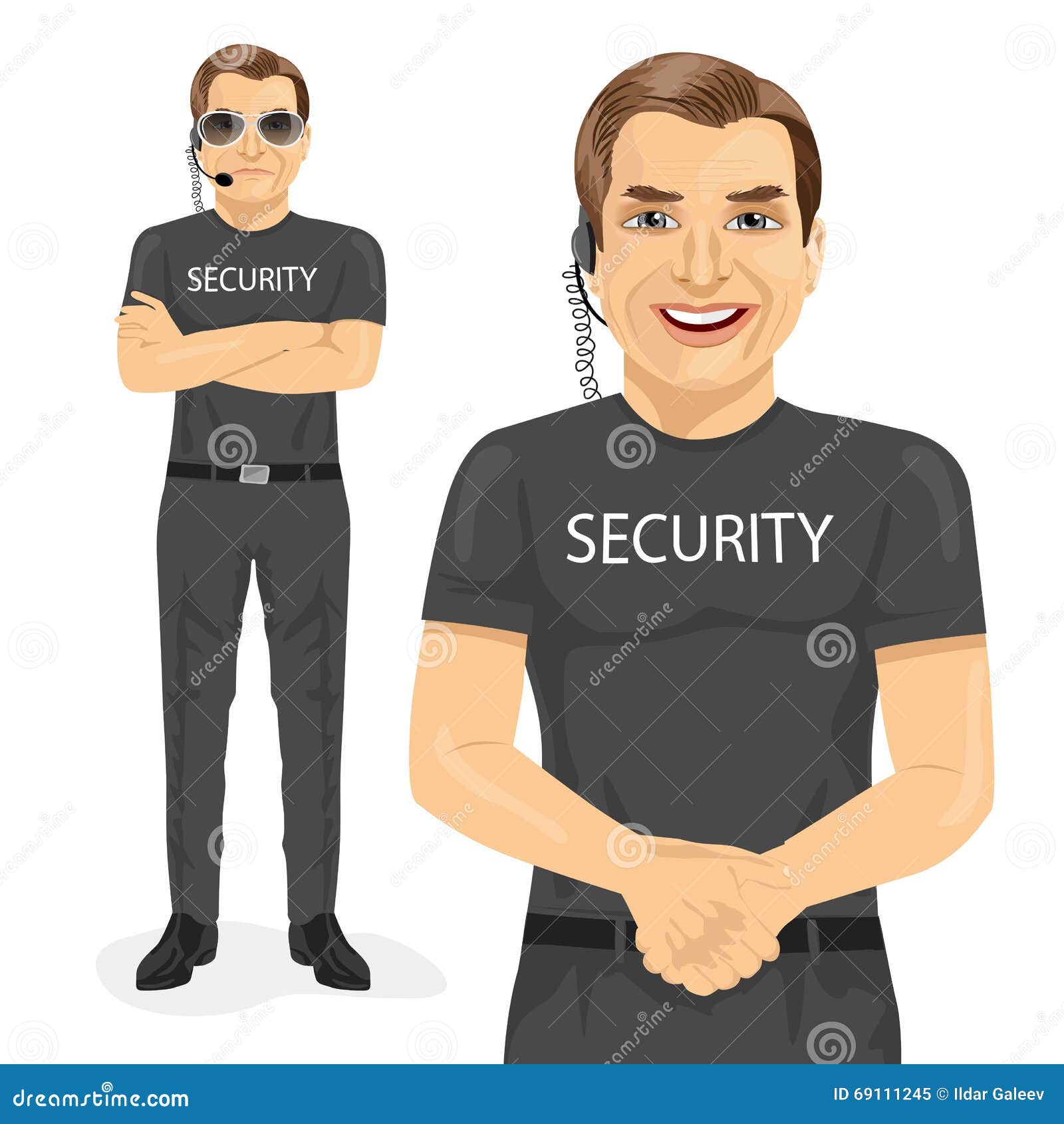 Professional Security Guard Team Of Nightclub Cartoon Vector ...