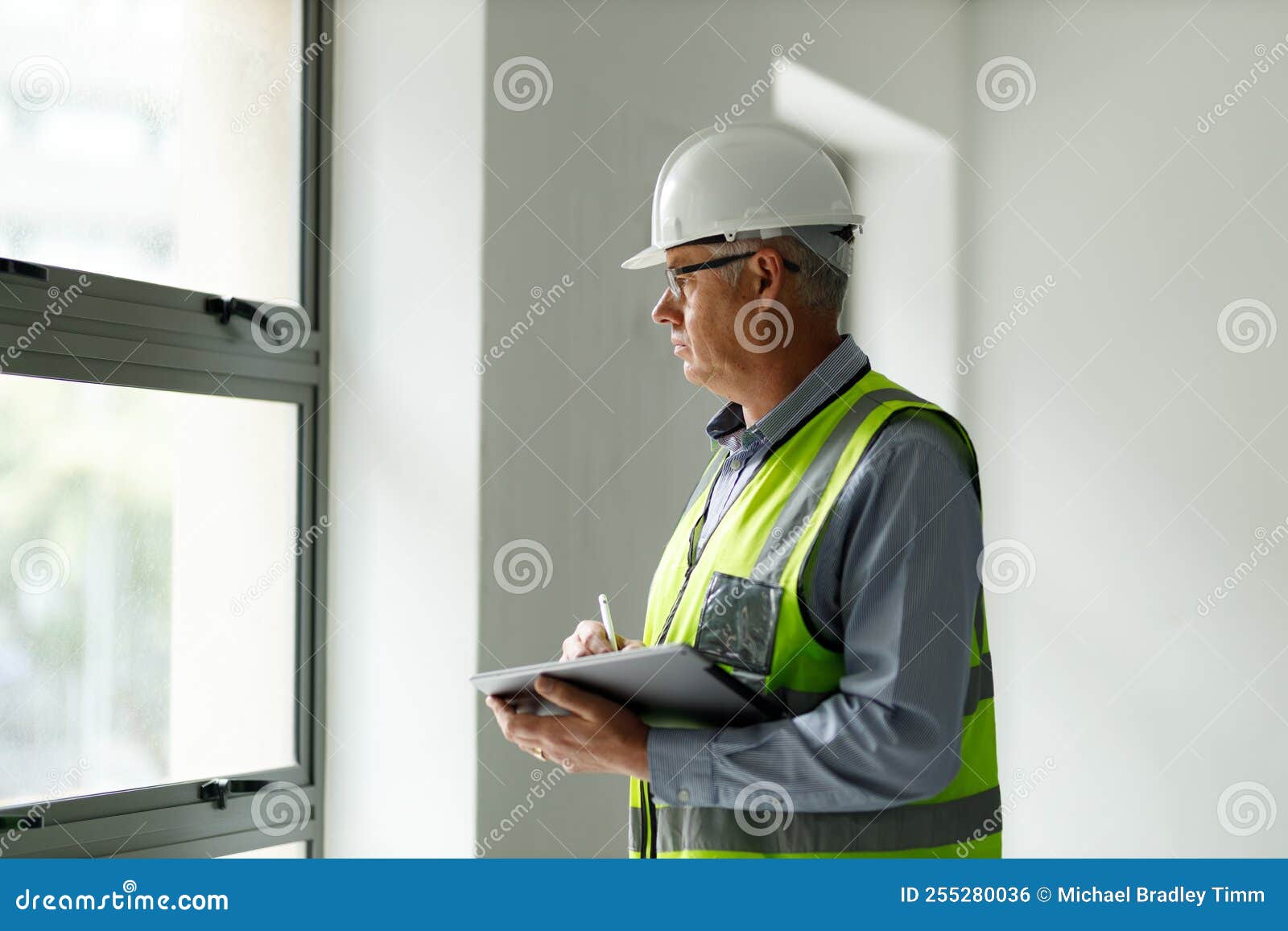 Professional Senior Engineer Builder Old Man Work Looking at Contract ...