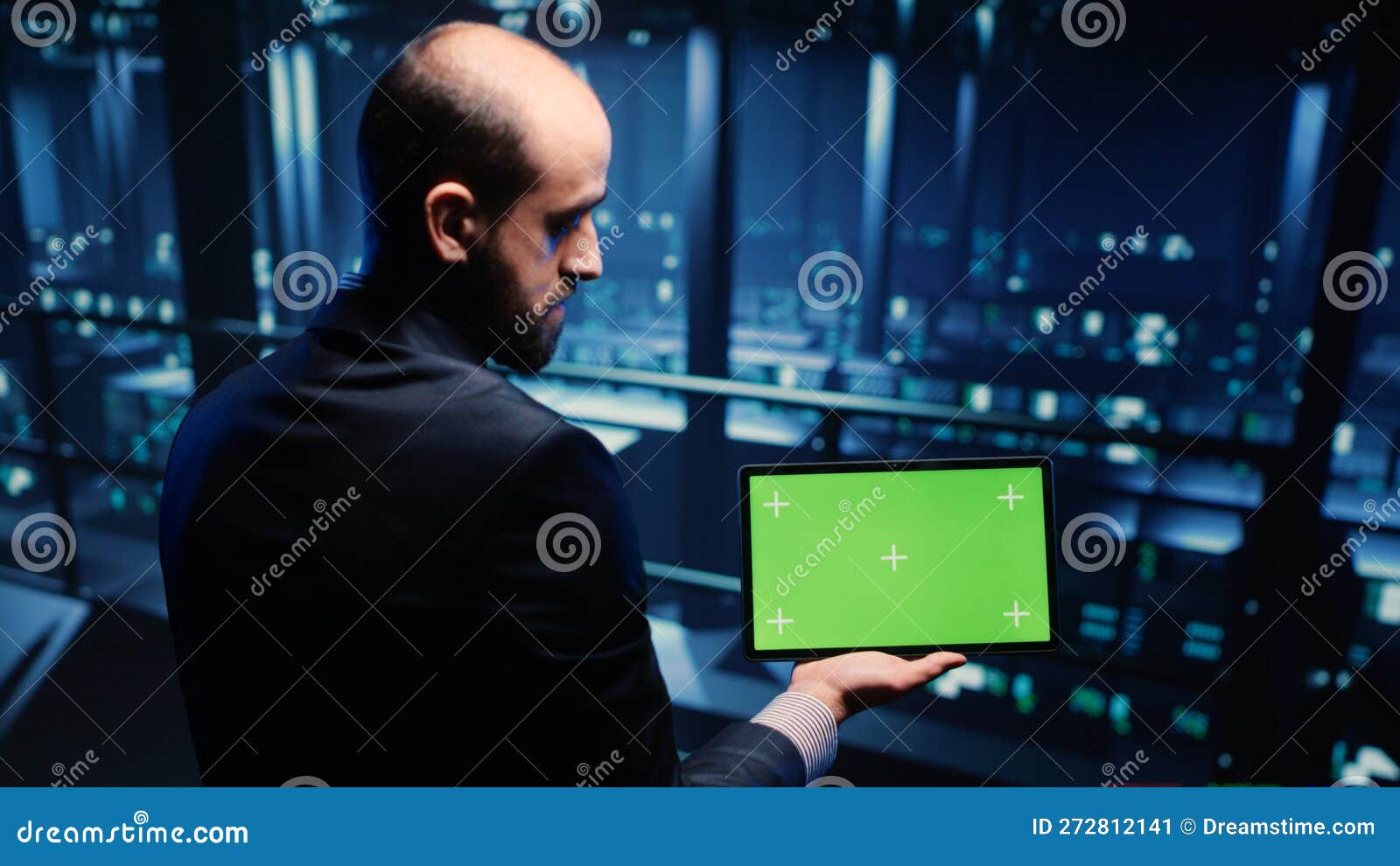 Professional Server Engineer Using Greenscreen on Tablet Stock Image ...