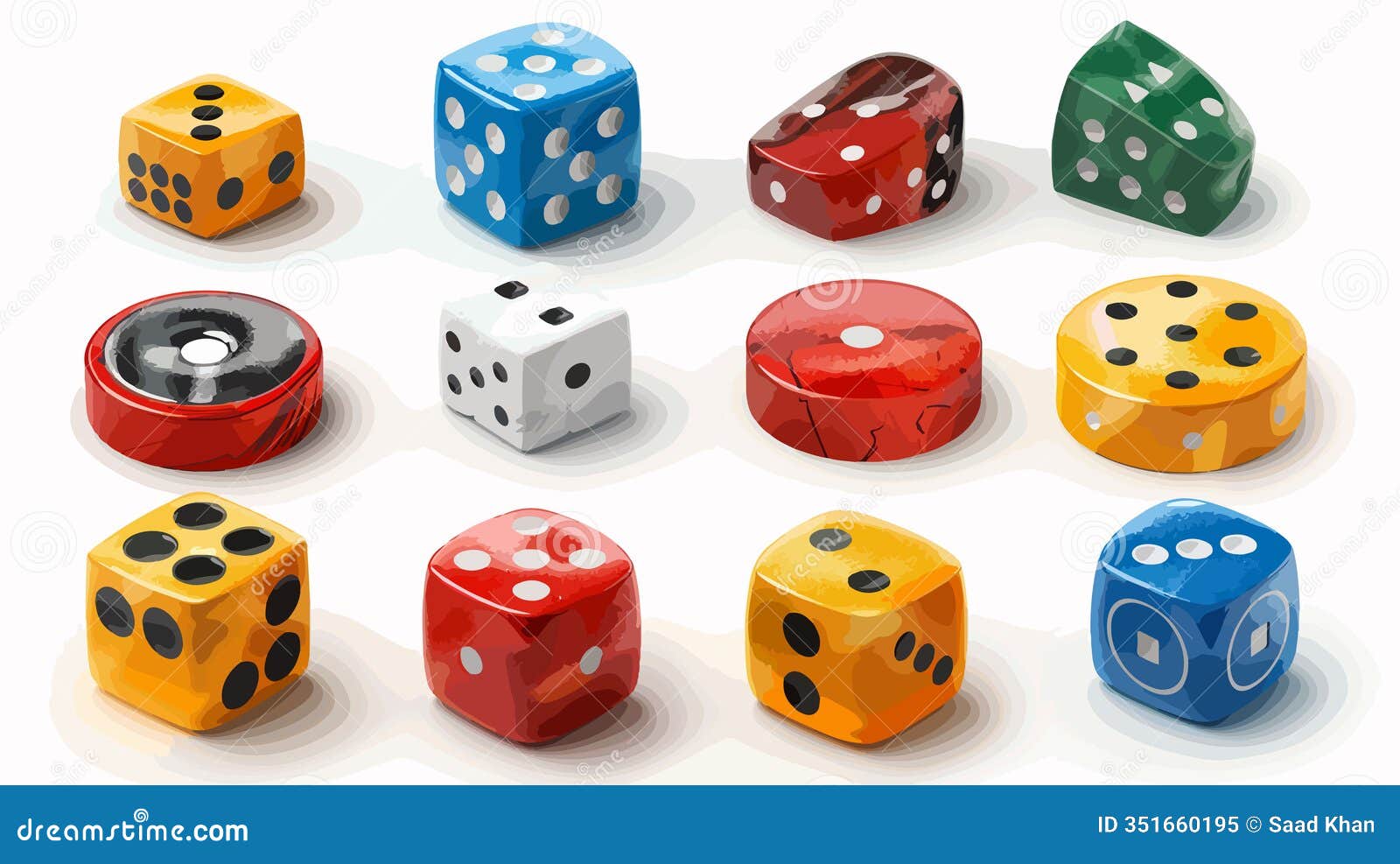 Professional Set Of Board Game Counters On White Background Cartoon ...
