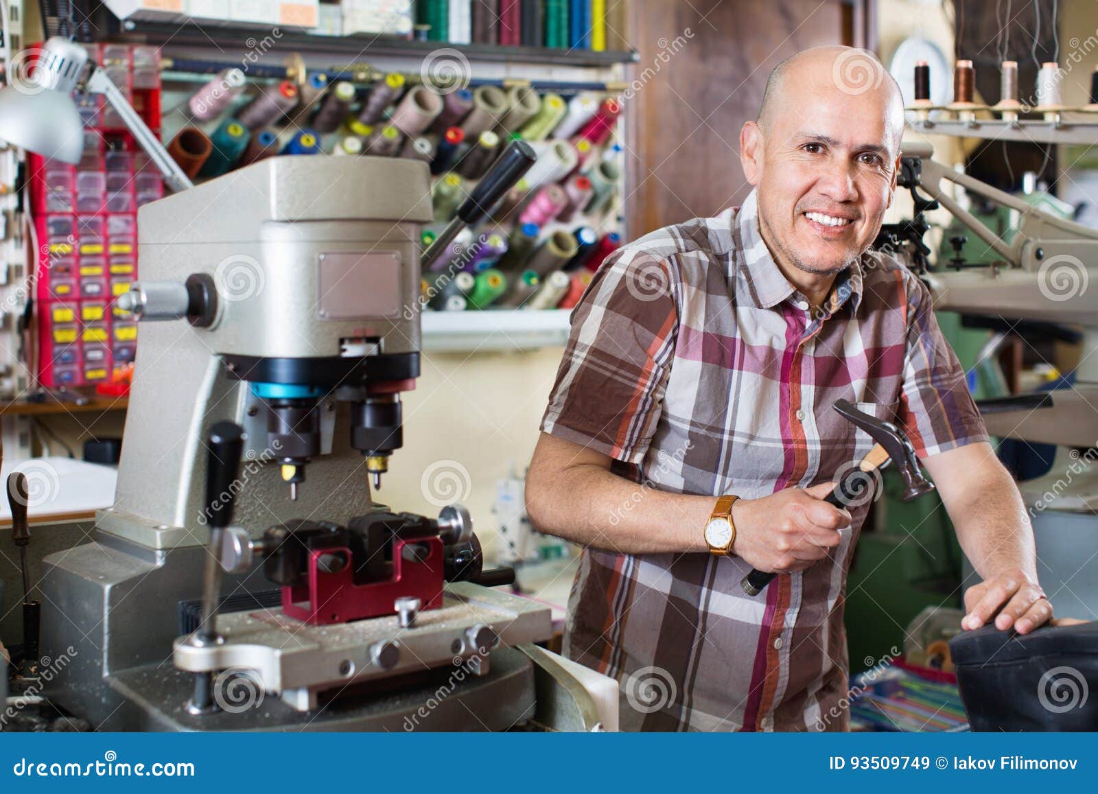 Professional Shoemaker Heeling Footwear on Machine Stock Image - Image ...