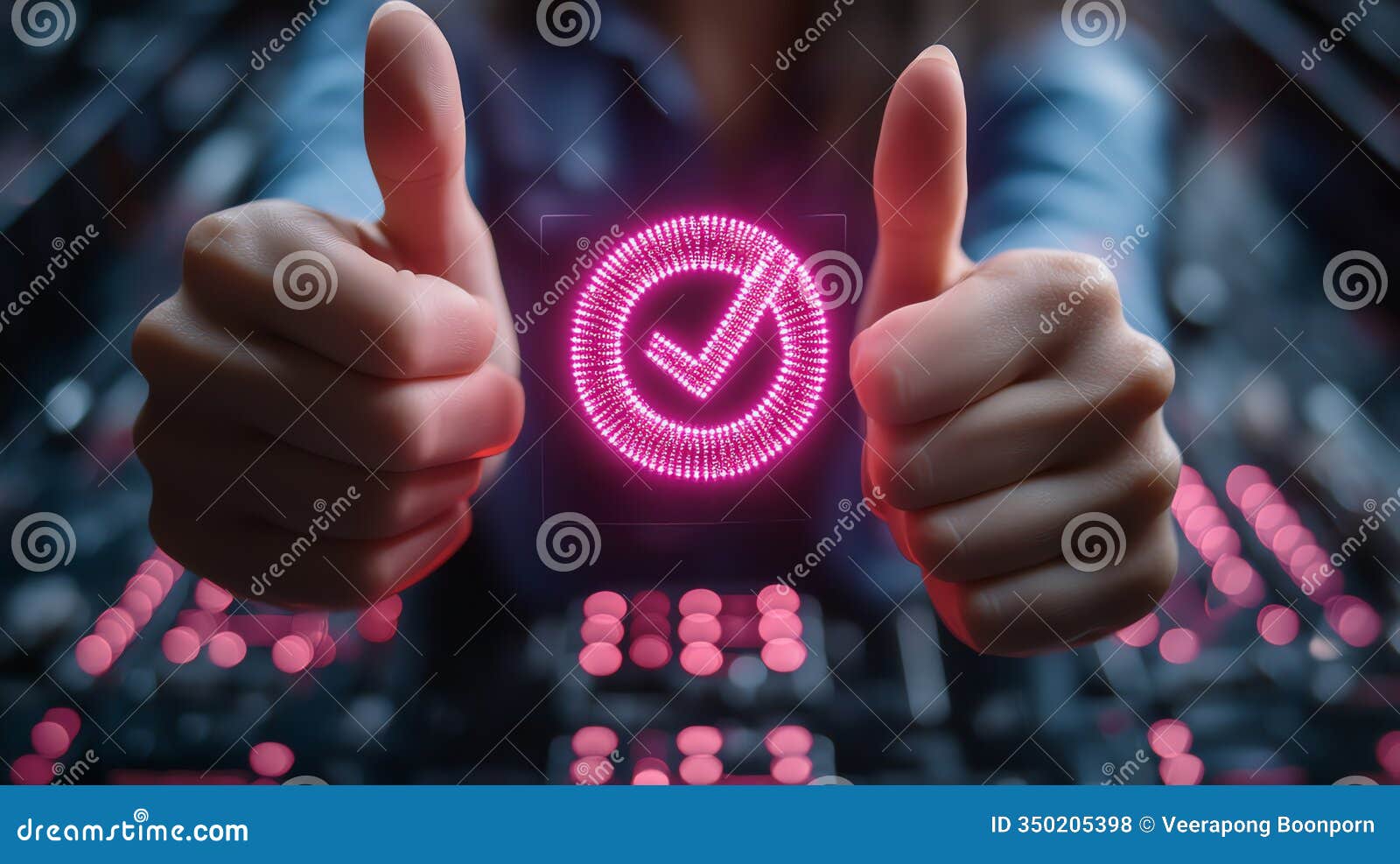 A Professional Showing Approval with Thumbs Up and a Digital Check Mark ...