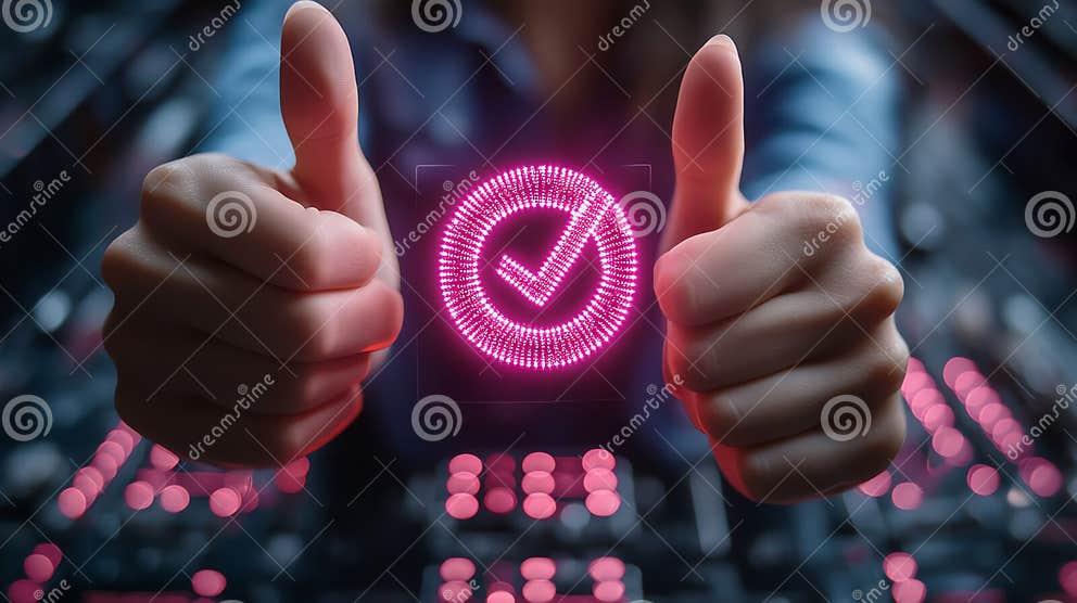 A Professional Showing Approval with Thumbs Up and a Digital Check Mark ...