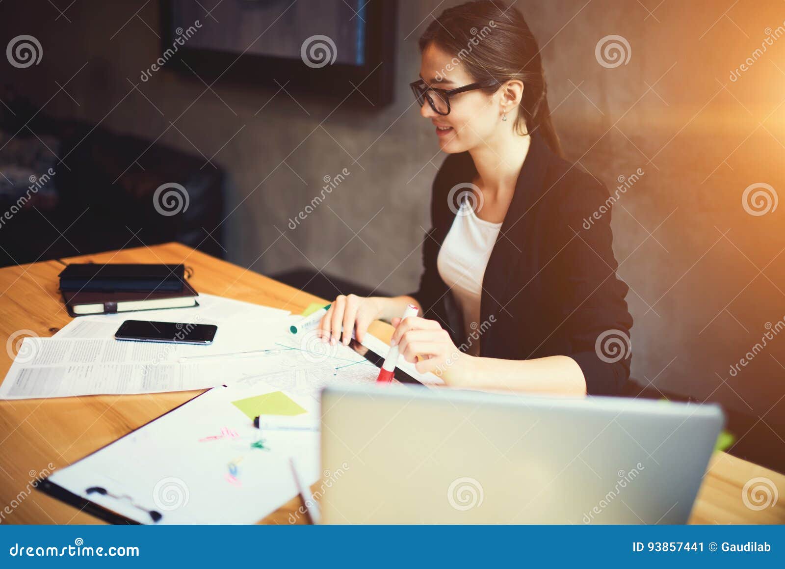 Professional Skilled Female Designer Drafting New Startup Project Stock ...