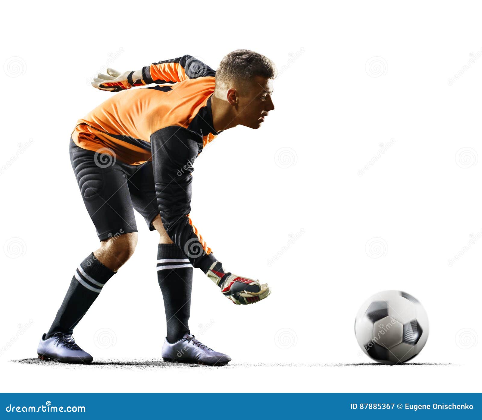 Professional Soccer Goalkeeper in Action on White Background Stock ...