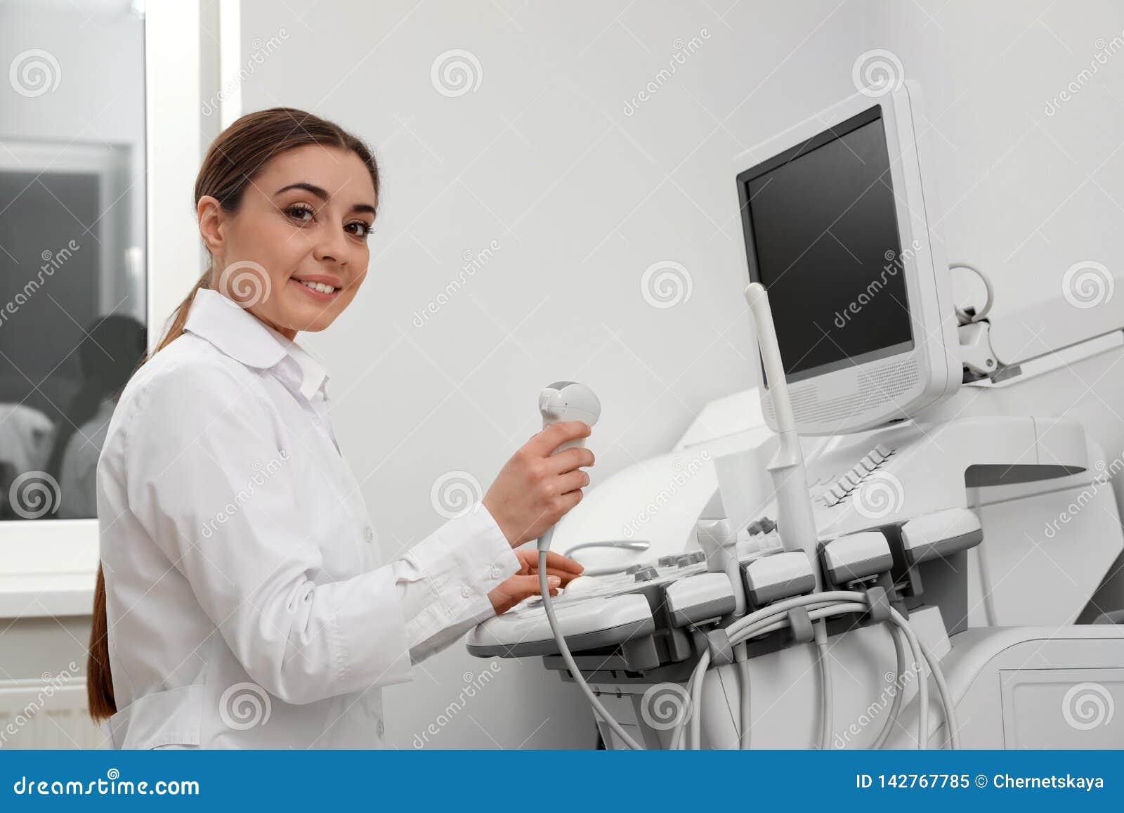 Professional Sonographer Using Modern Ultrasound Machine Stock Image ...