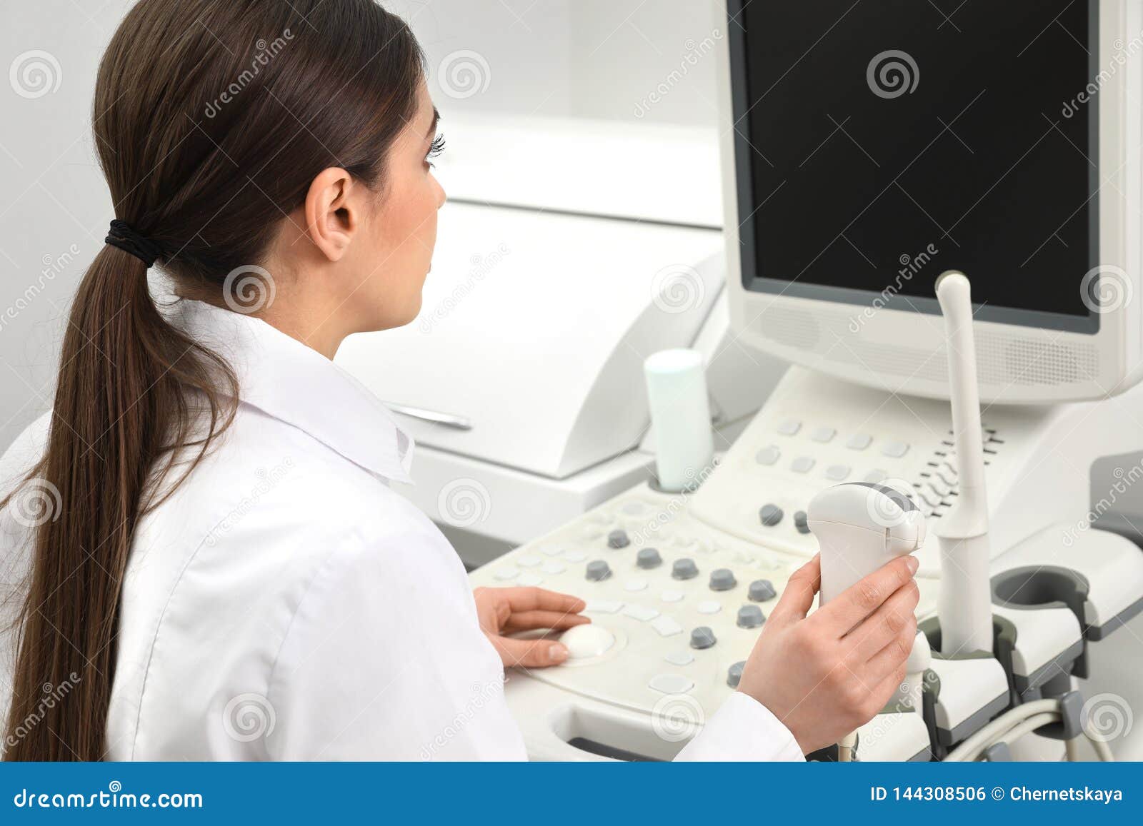 Professional Sonographer Near Modern Ultrasound Machine Stock ...