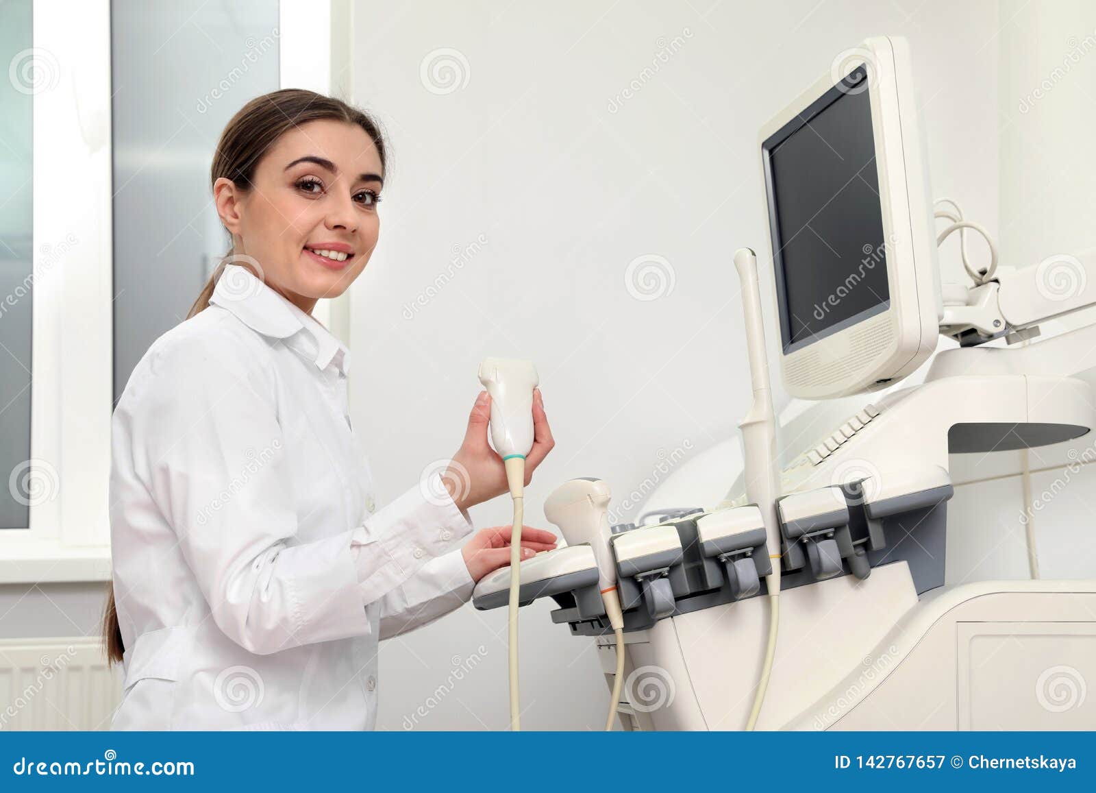 Professional Sonographer Using Modern Ultrasound Machine Stock Image ...
