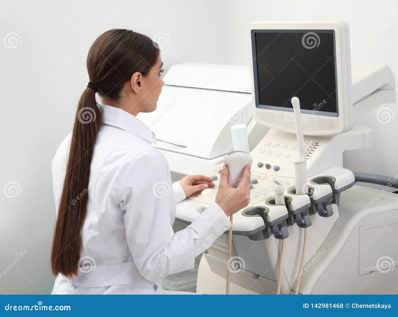 Professional Sonographer Using Modern Ultrasound Machine Stock Photo ...
