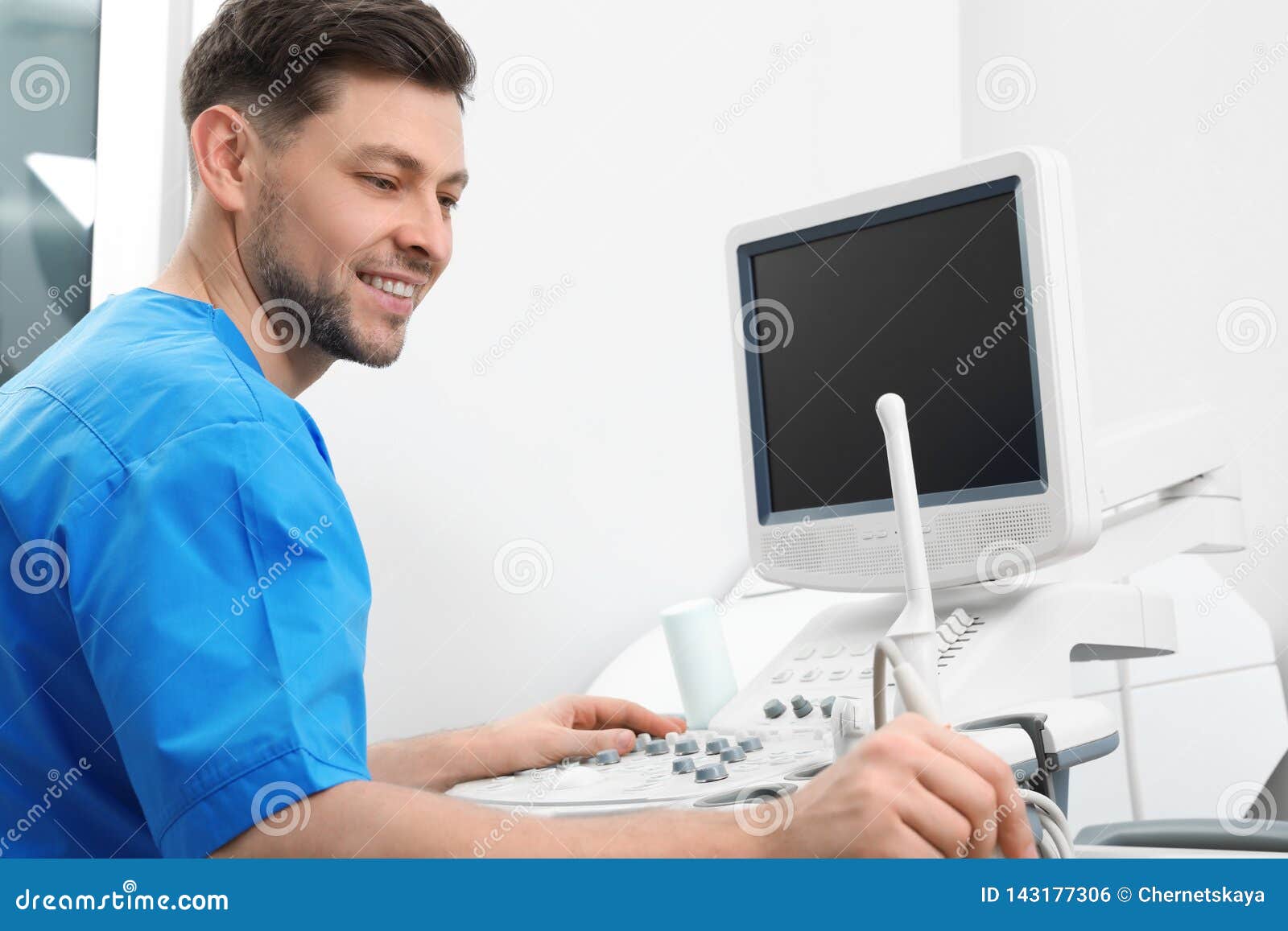 Professional Sonographer Using Modern Ultrasound Machine Stock Photo ...