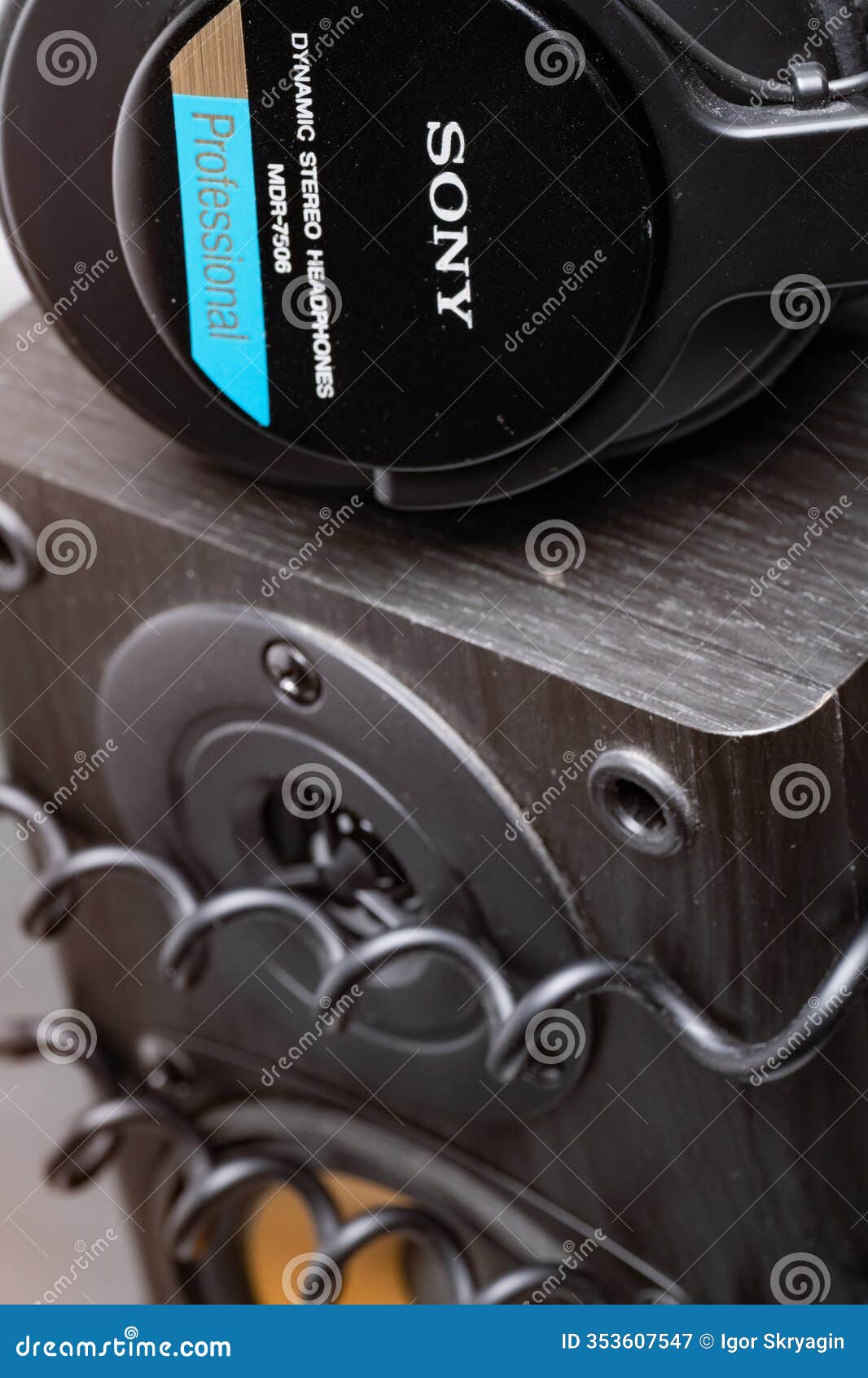 Professional Sony Headphones and a Close-up of the Sound System ...