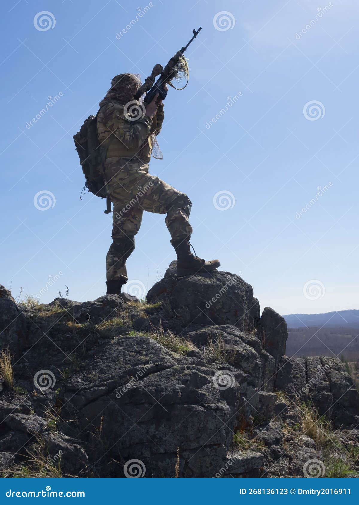 Professional Special Forces Sniper during a Special Operation - he Aims ...