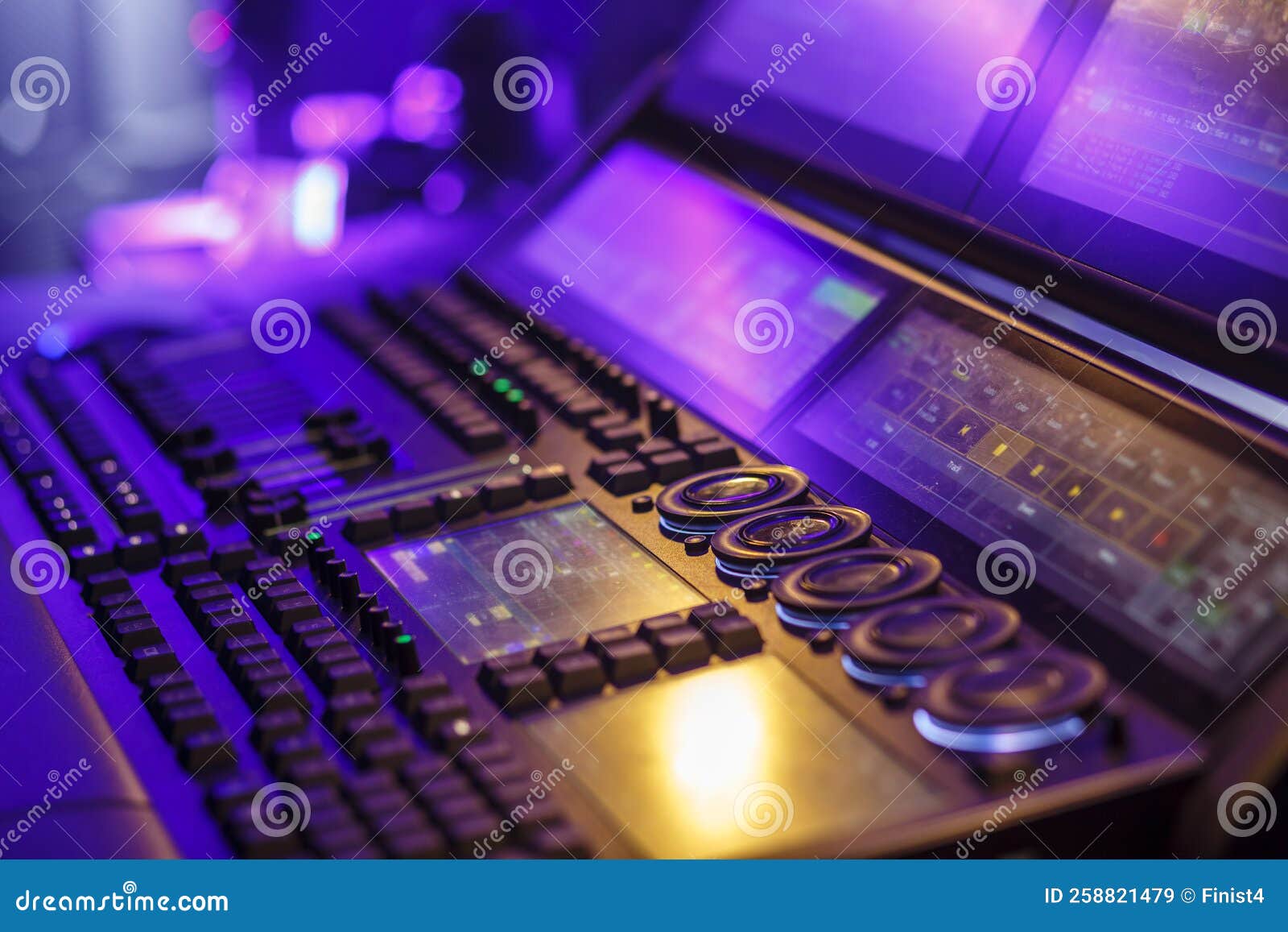 Professional Stage Light Control Panel in Purple Light. Stock Image ...