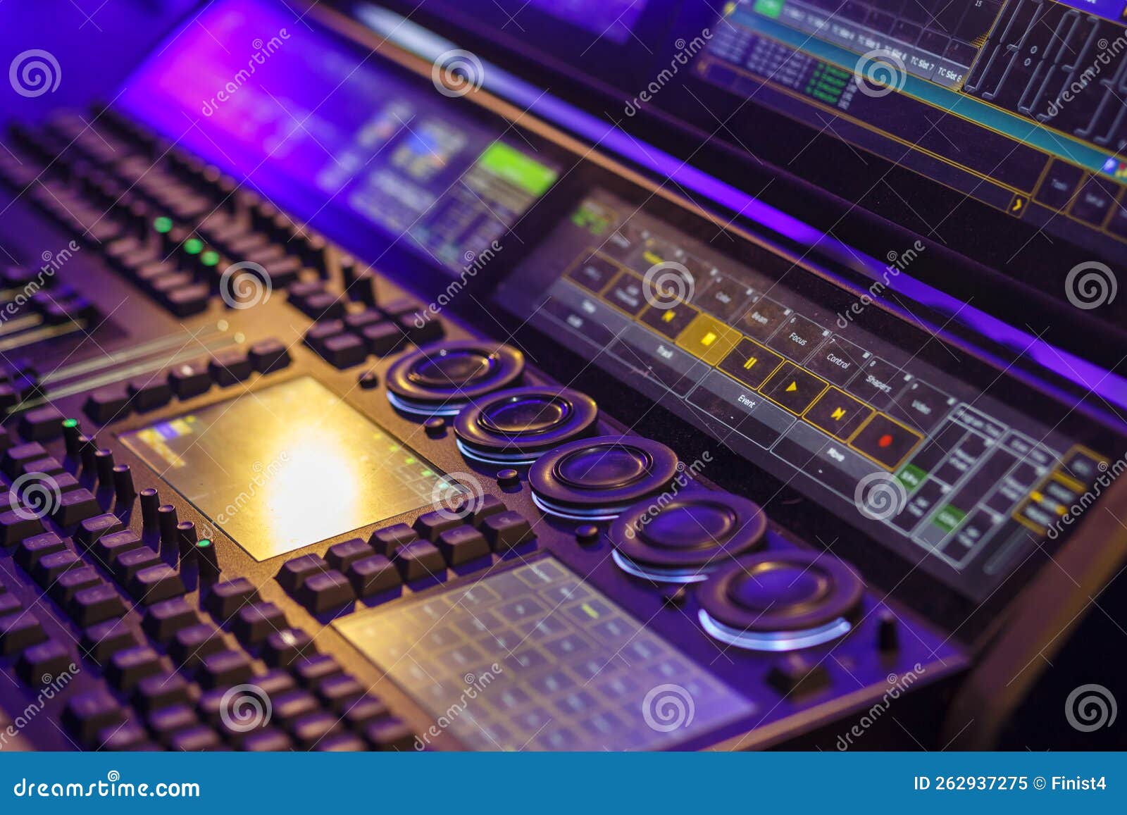 Professional Stage Light Control Panel in Purple Light. Stock Image ...