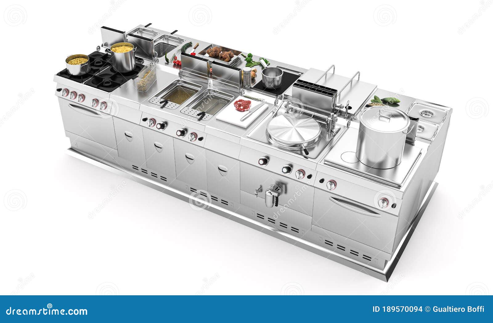 Professional Stainless Steel Kitchen for Restaurants Stock Illustration ...