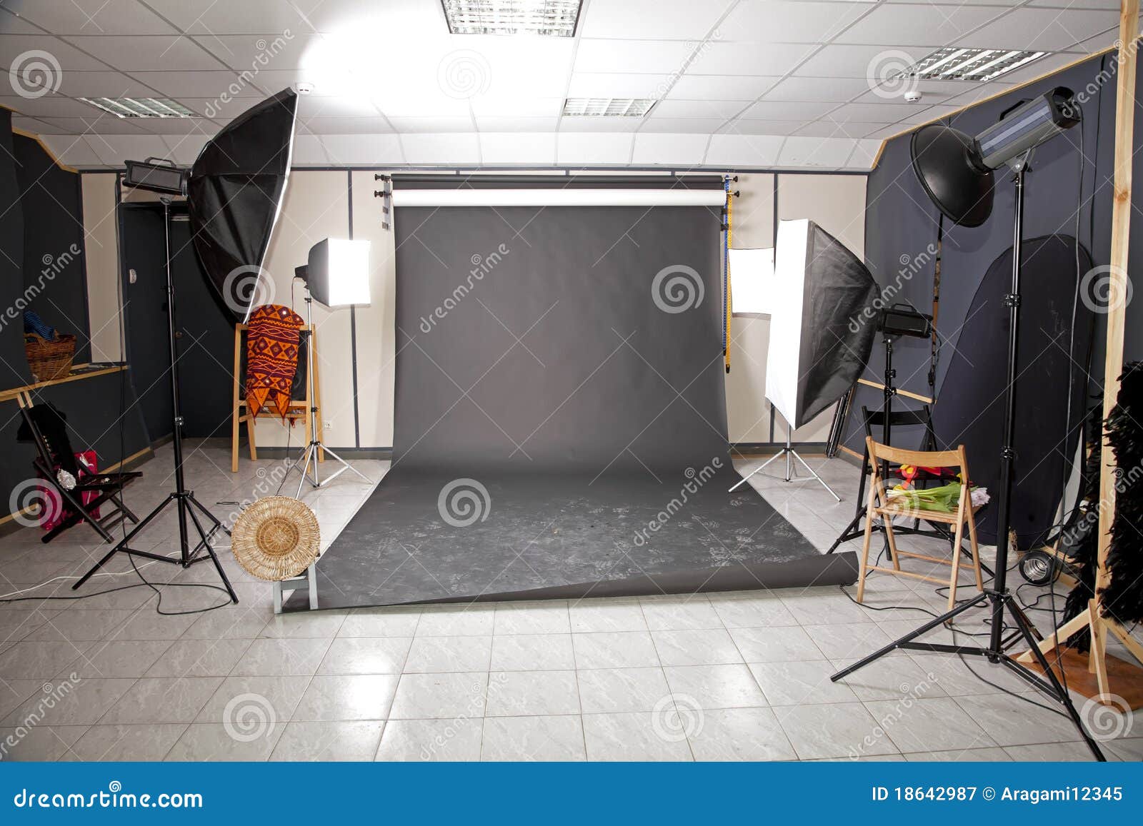 Professional Studio Interior with Black Background Stock Image - Image ...