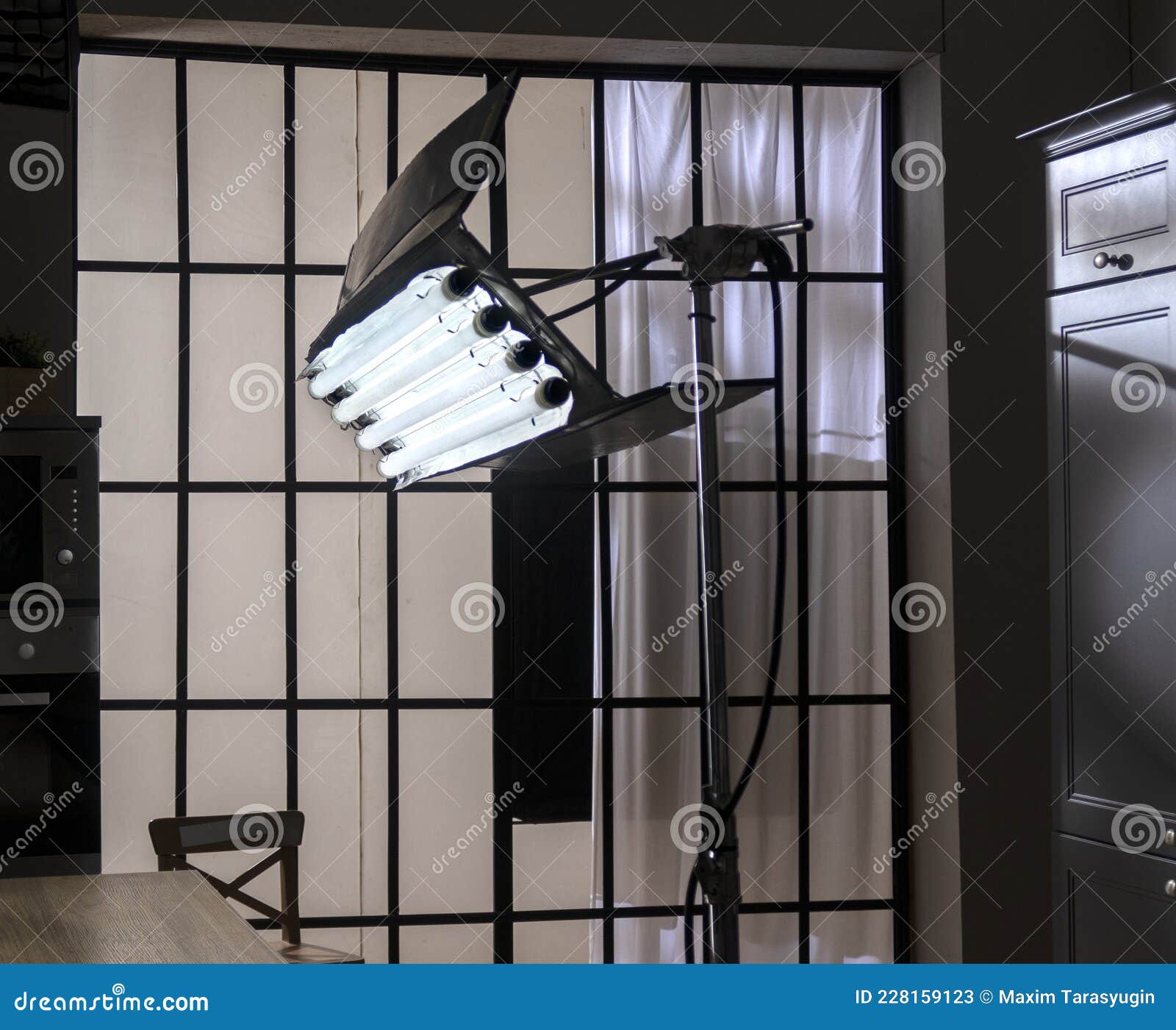 The Professional Studio Lights on a Black Background Stock Image ...