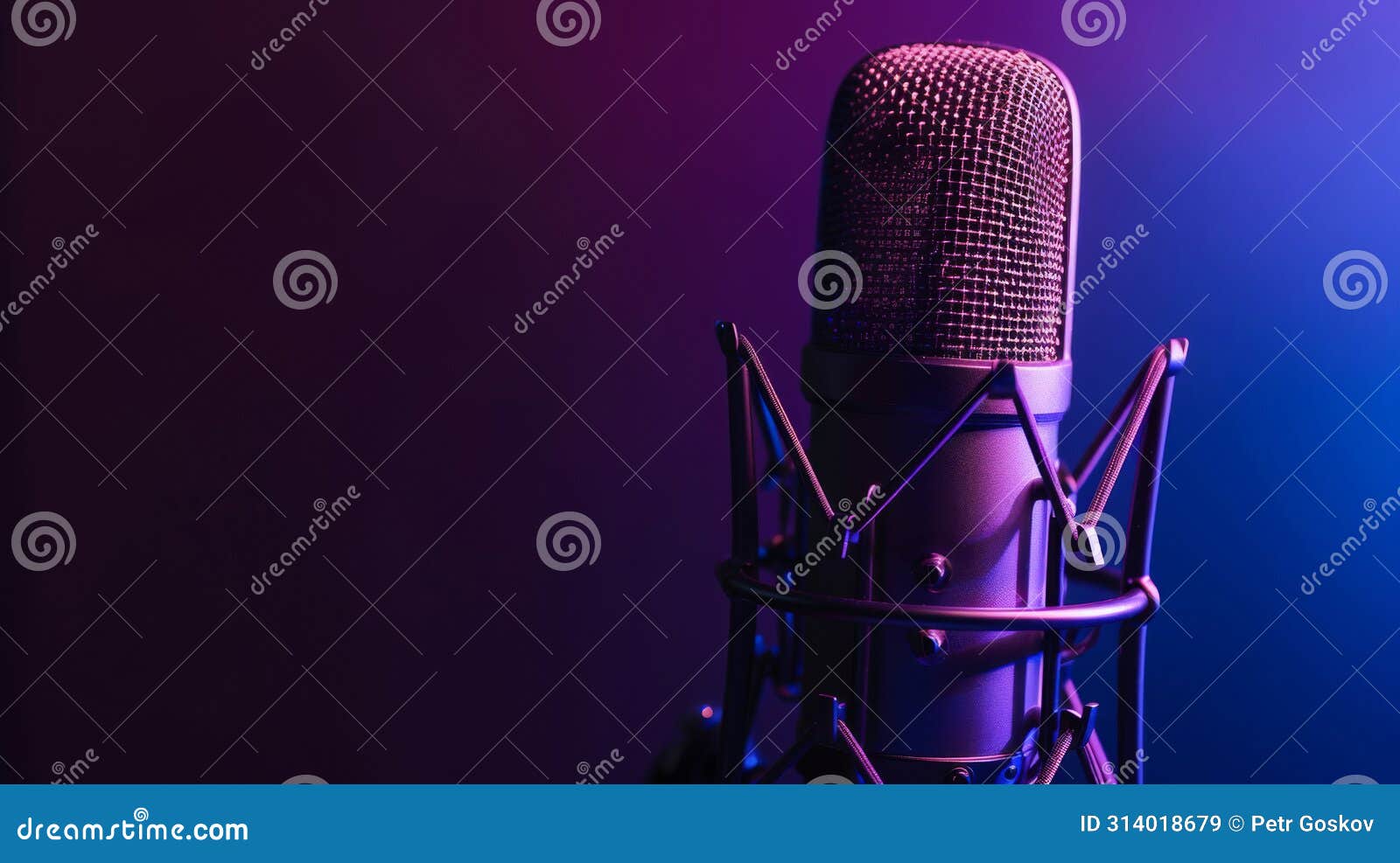 Professional Studio Microphone with Neon Lighting Stock Image - Image ...