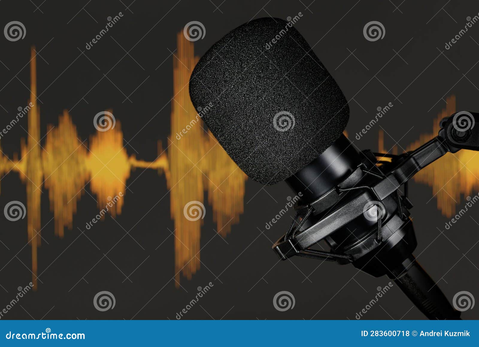 Professional Studio Microphone on Orange Waveform Background. Podcast ...