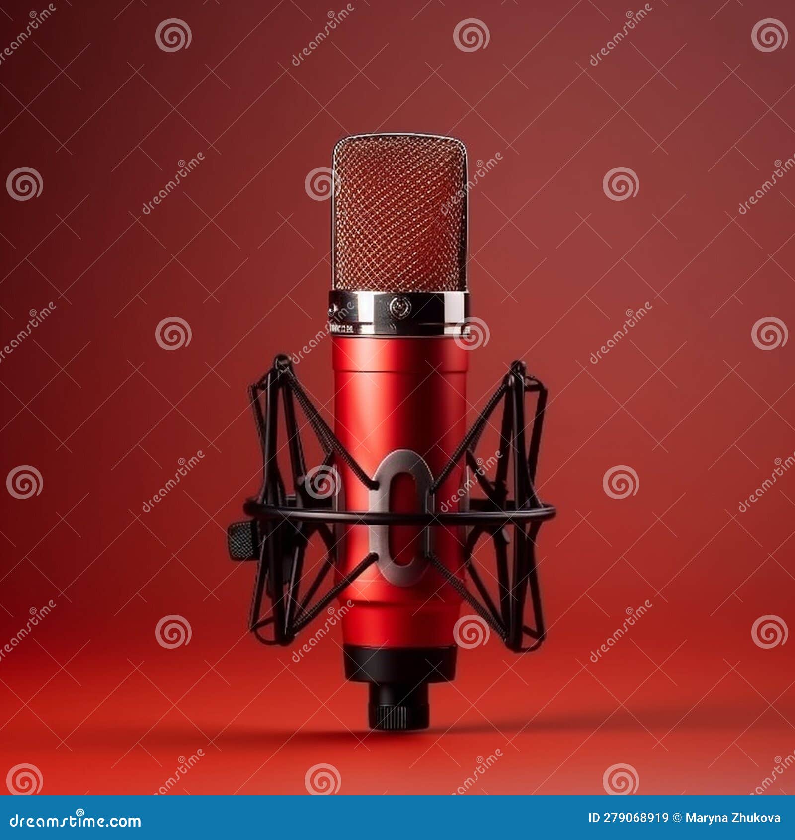 Professional Studio Microphone on a Plain Bright Red Background ...