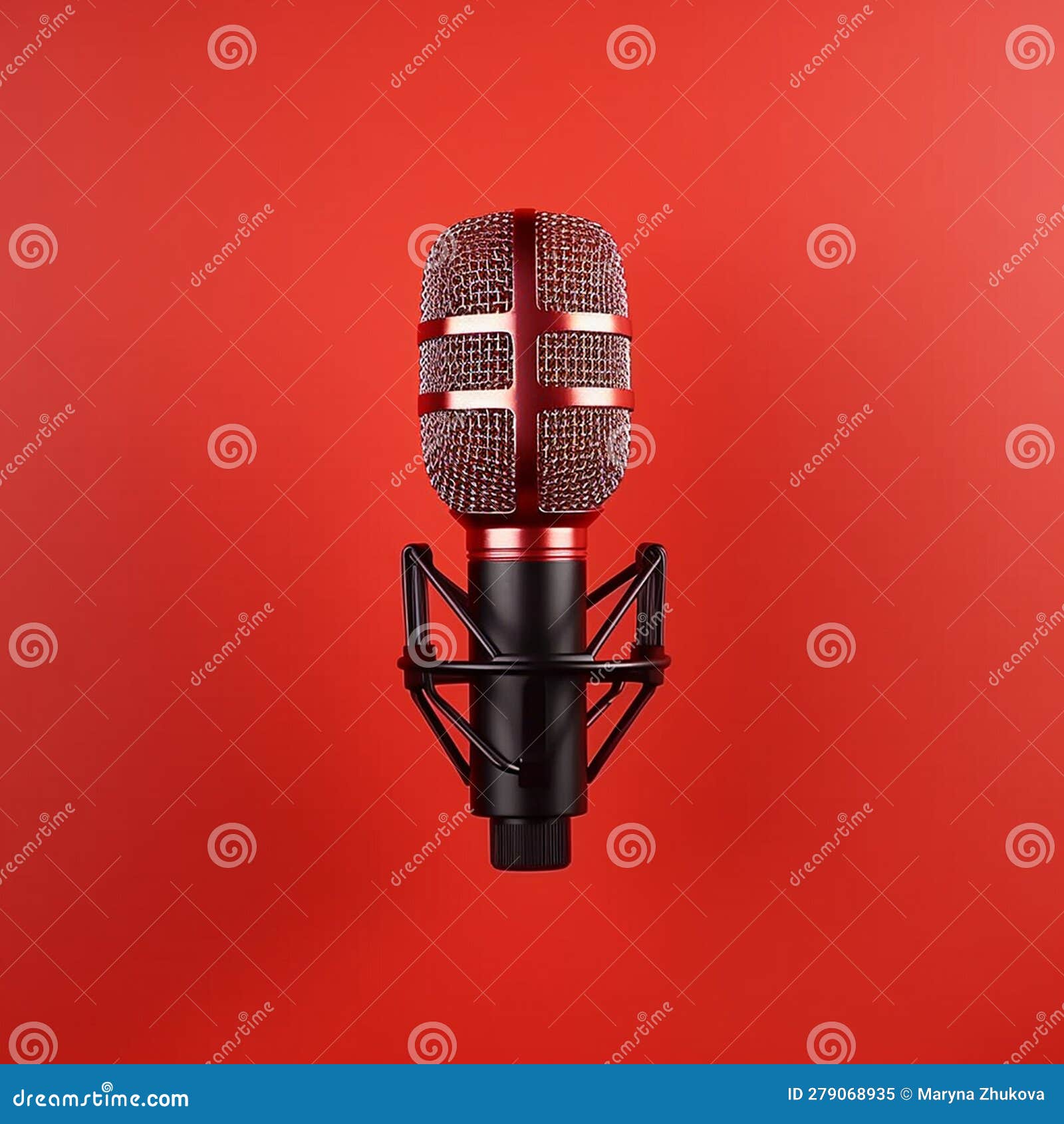 Professional Studio Microphone on a Plain Bright Red Background ...
