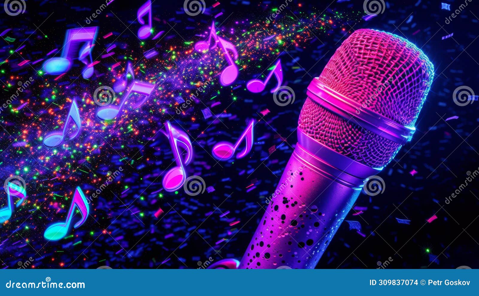 Professional Studio Microphone with Neon Lighting Stock Photo - Image ...