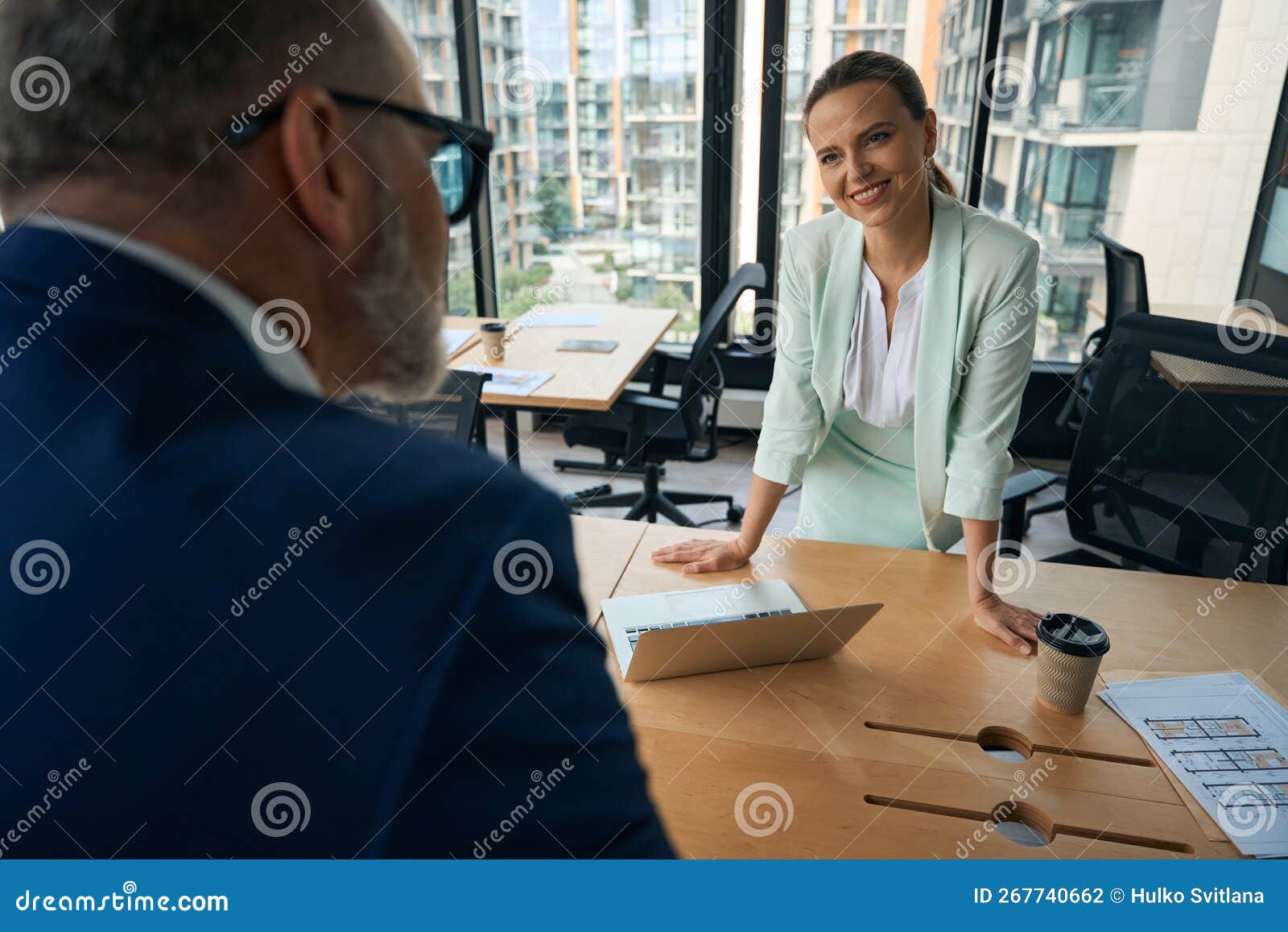 Professional Supervisor Smiling and Standing in Front of Office Partner ...