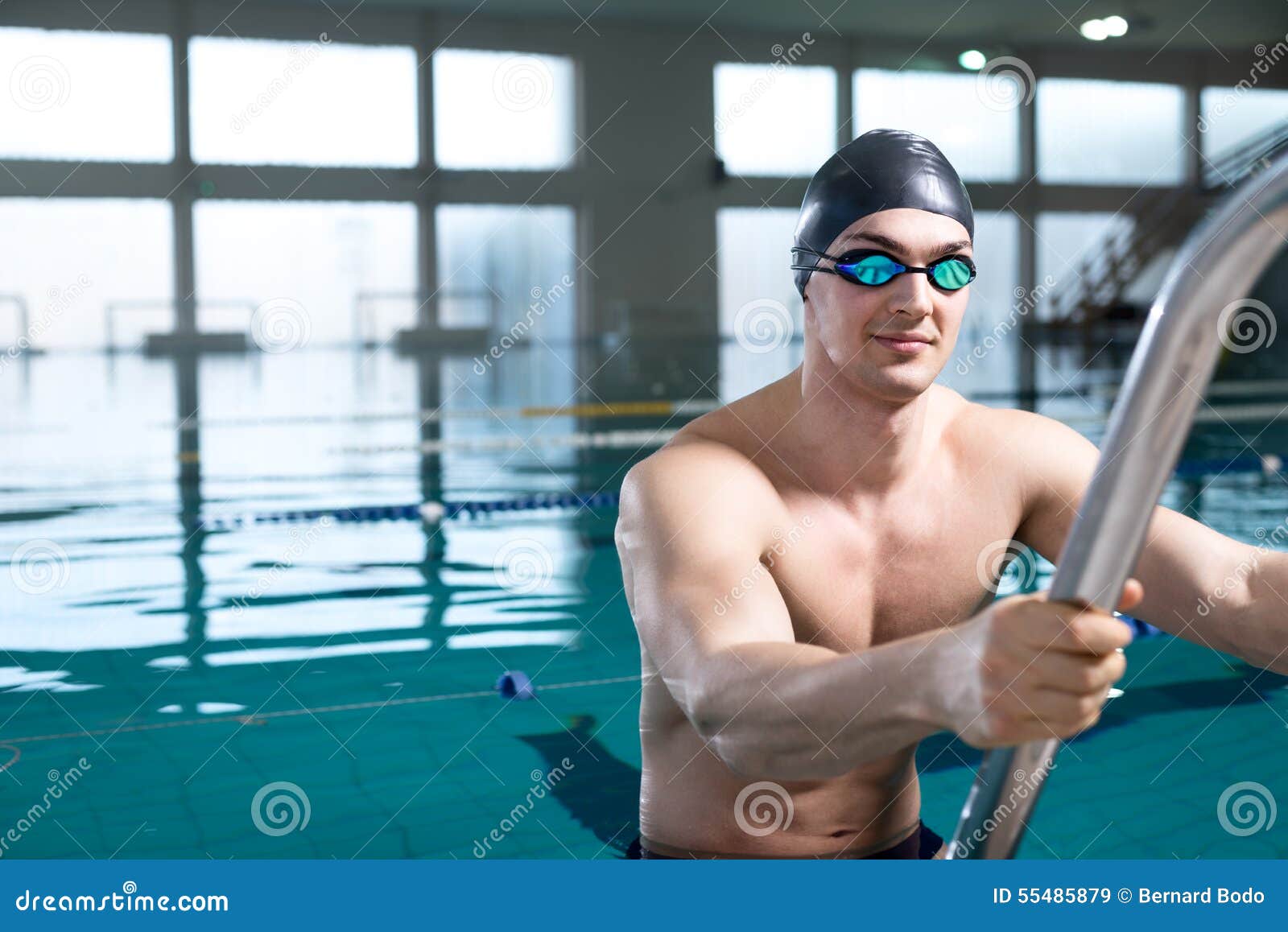 Professional Swimmer on the Ladder Stock Image - Image of health ...