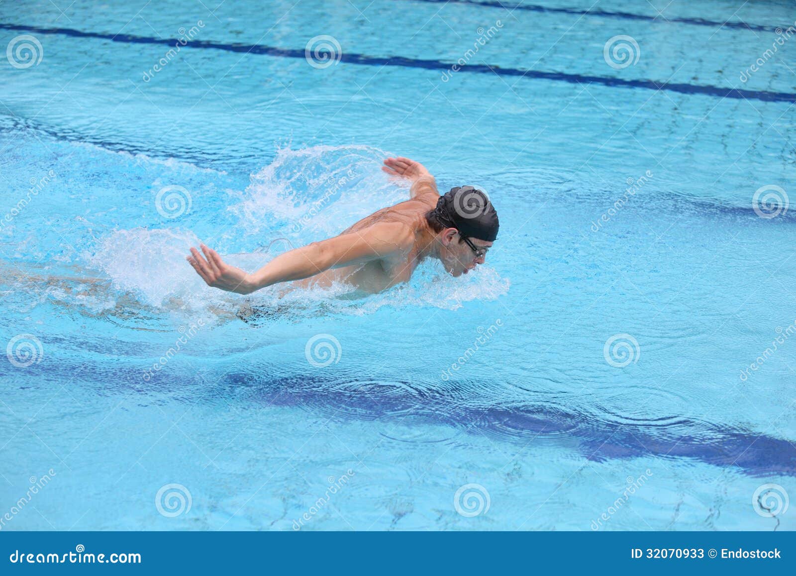 Professional Swimmer Swimming Dolphin Style Stock Image - Image of blue ...