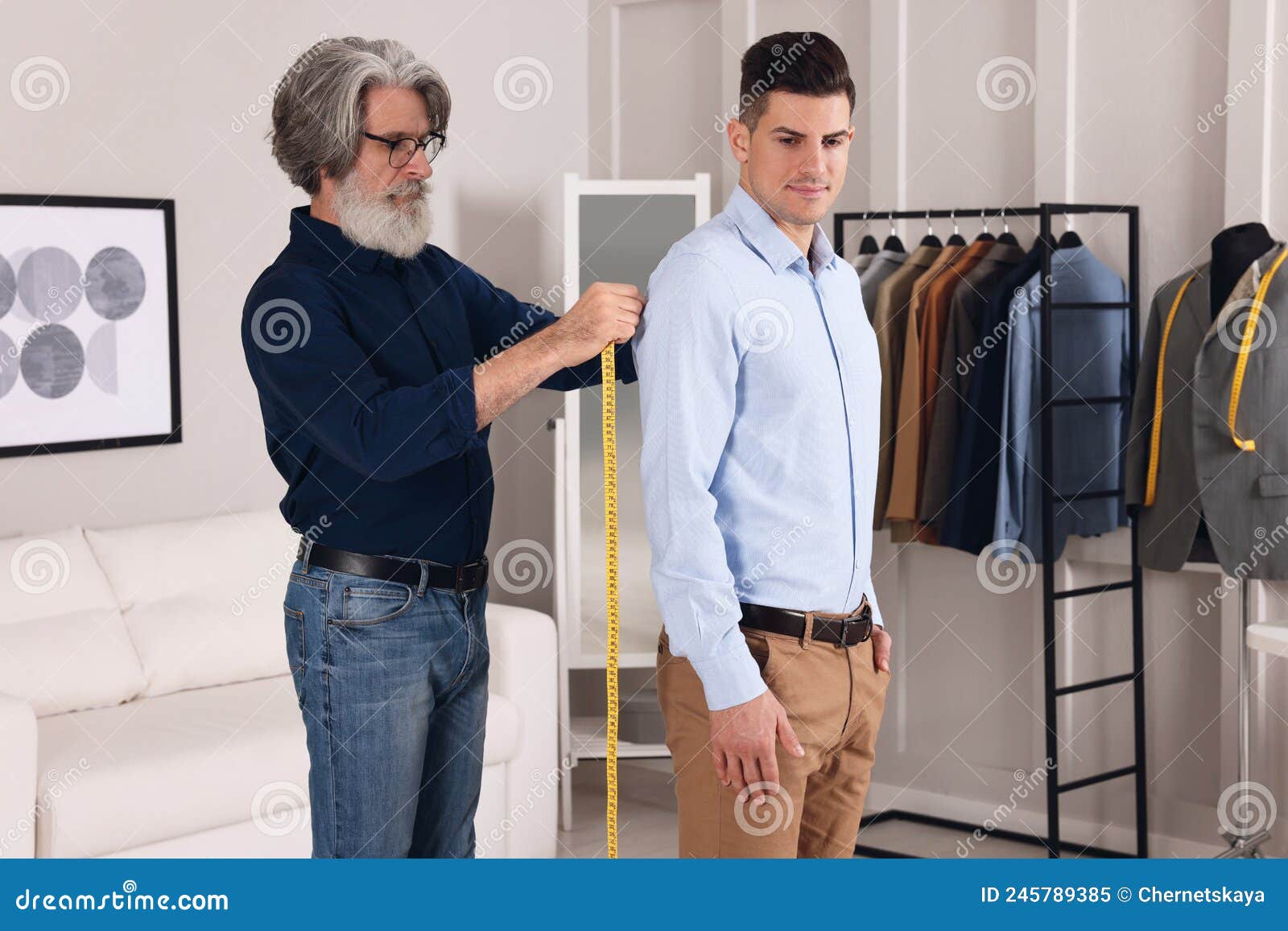 Professional Tailor Working with Client in Atelier Stock Image - Image ...