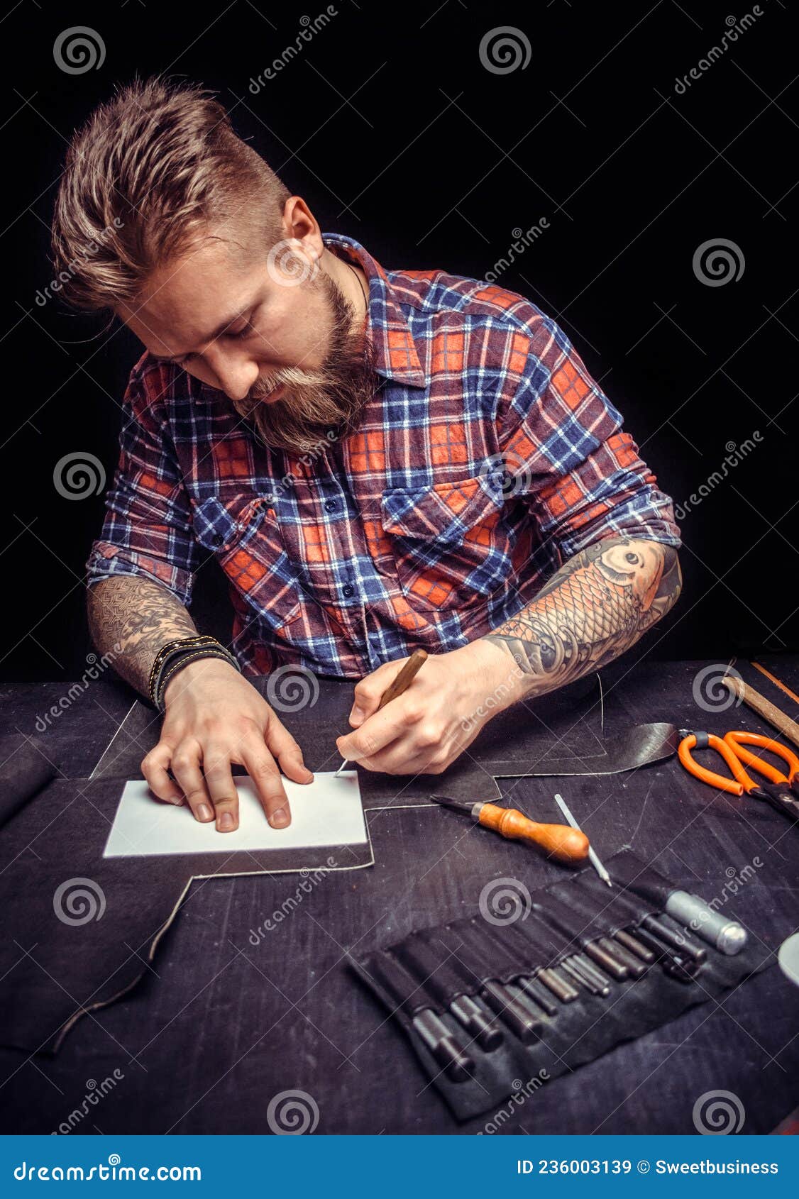 Professional Tanner Working with Leatherwork Stock Image - Image of ...