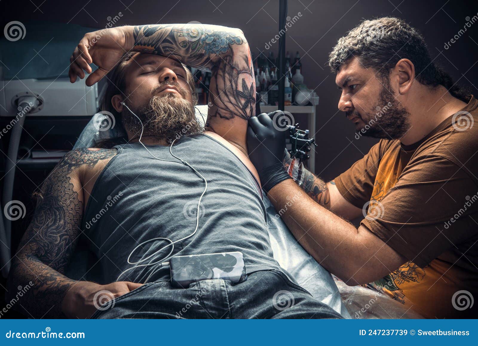 Professional Tattooist at Work in Studio Stock Image - Image of sitting ...