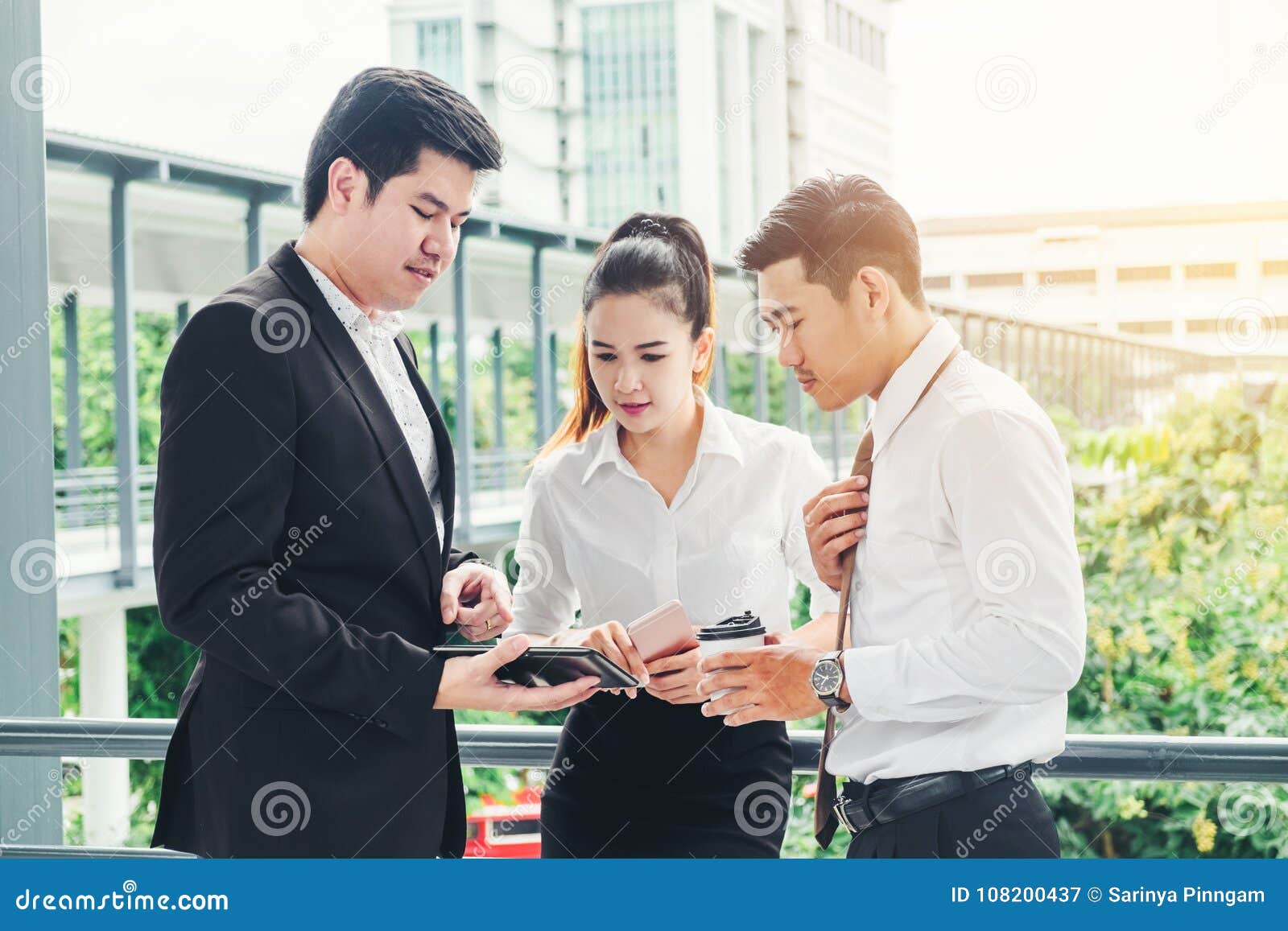 Professional Team CEO Smiling in Group Meeting and Talking in Outdoor ...