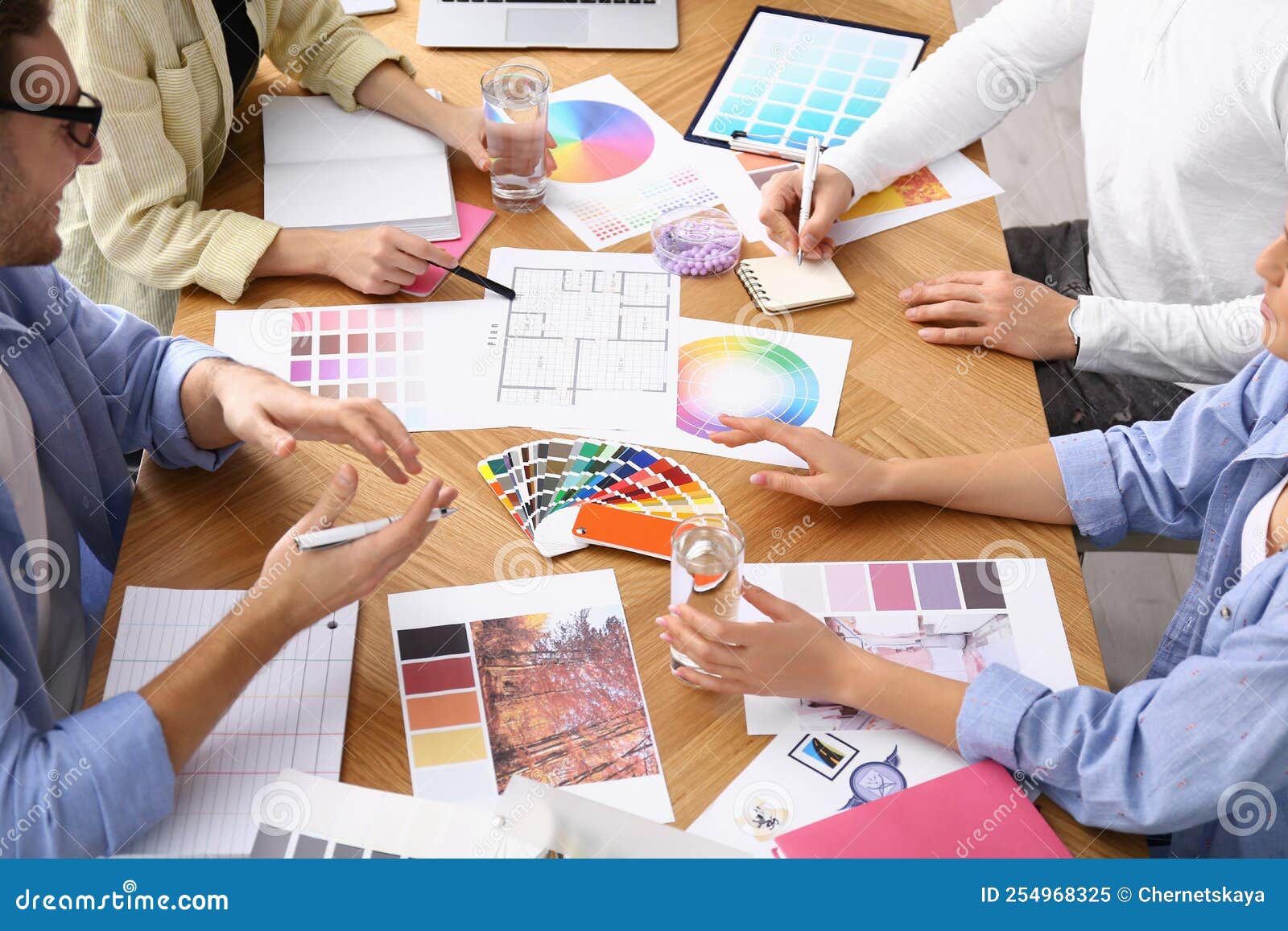 Professional Team of Interior Designers Working at Table Stock Image ...