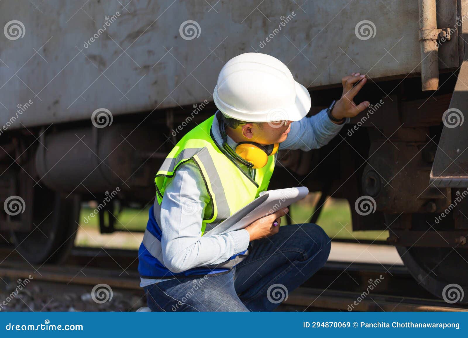 Professional Technician Pre-check Freight Trains, Engineer Man Working ...